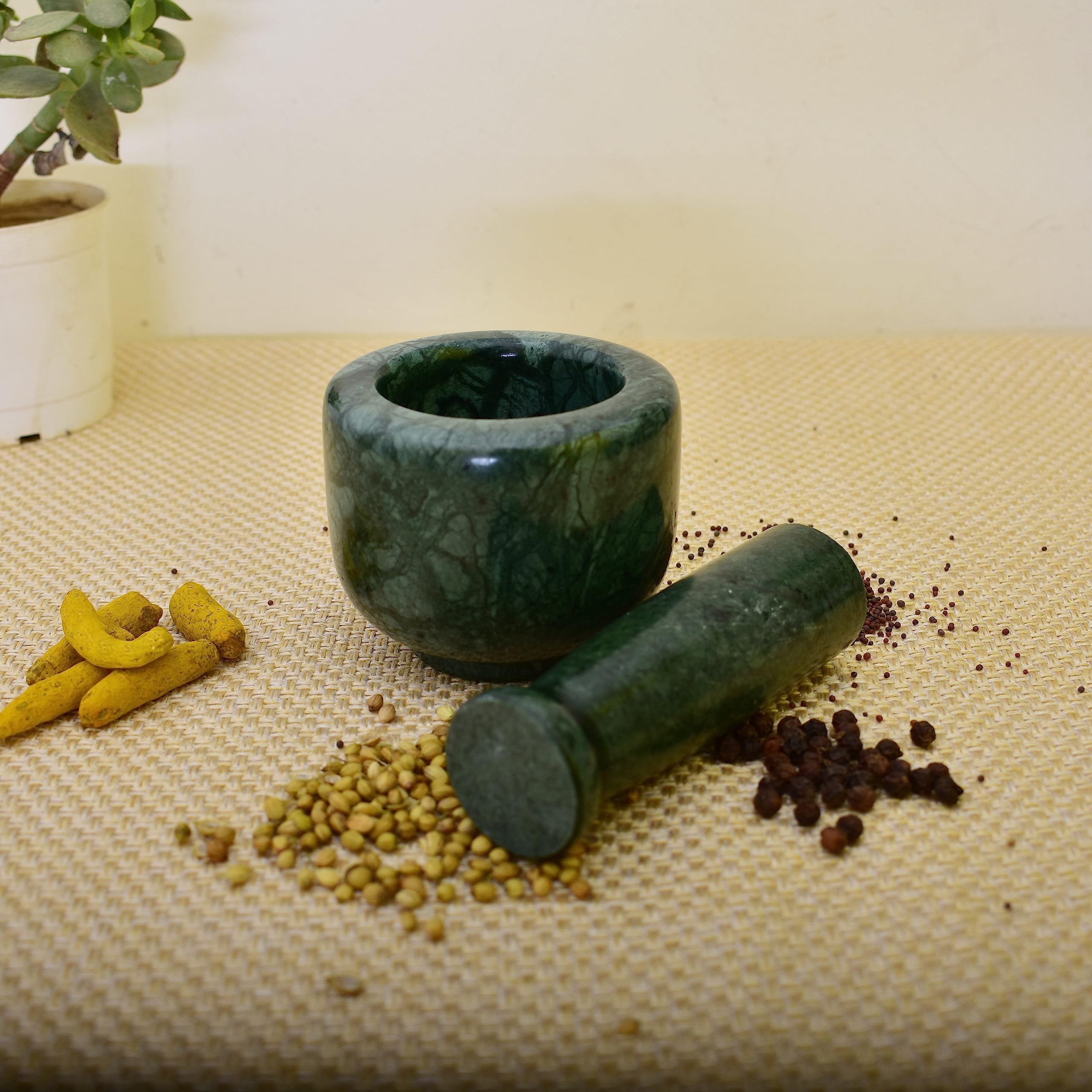 KunhaR Natural Green Marble Mortar and Pestle Set, Imam Dasta, Ohkli ...