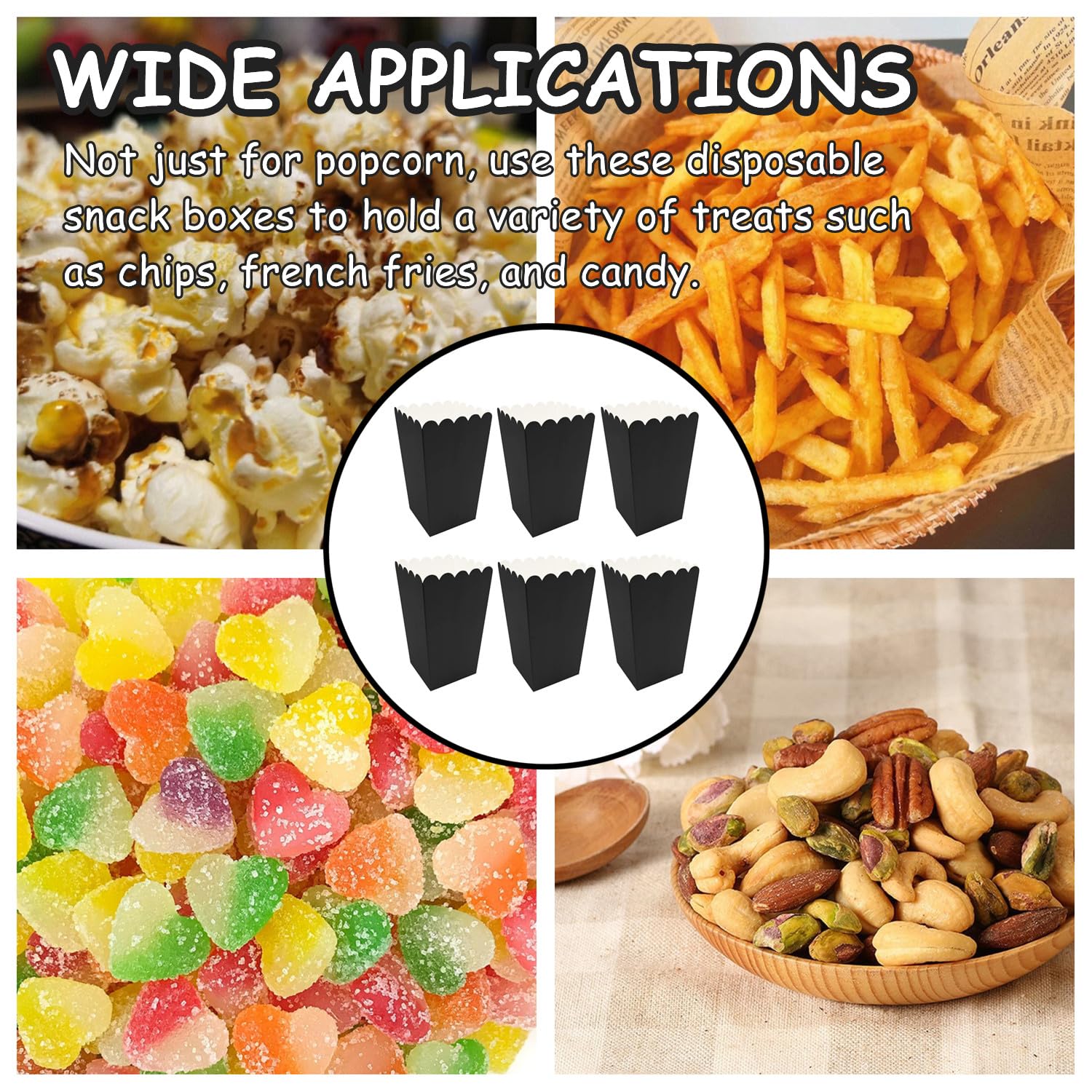 Snapklik.com : 200 Pcs Black Popcorn Boxes For Party, Mini Popcorn ...