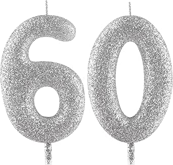 Amazon.com: FUNCANDLE Glitter Silver Birthday Candles,Number 60 Candle ...