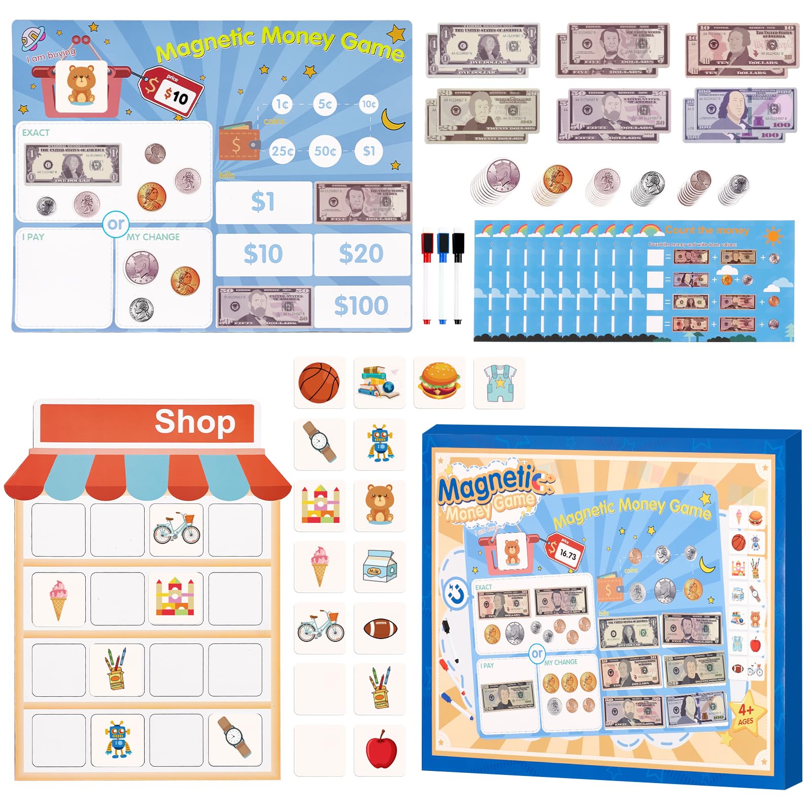 Snapklik.com : 92 PCS Magnetic Money For Kids Learning, Math ...