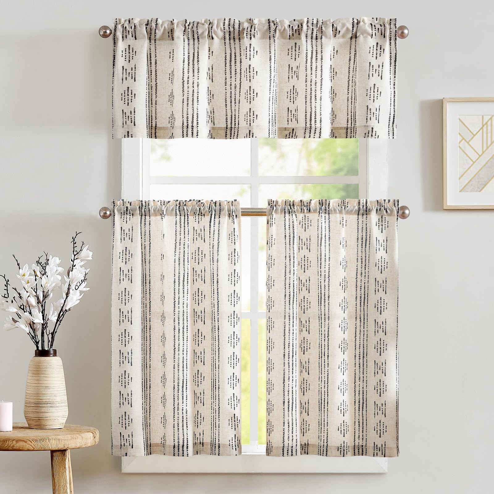 Amazon.com: jinchan Boho Stripe Kitchen Curtains Set Linen Tier ...