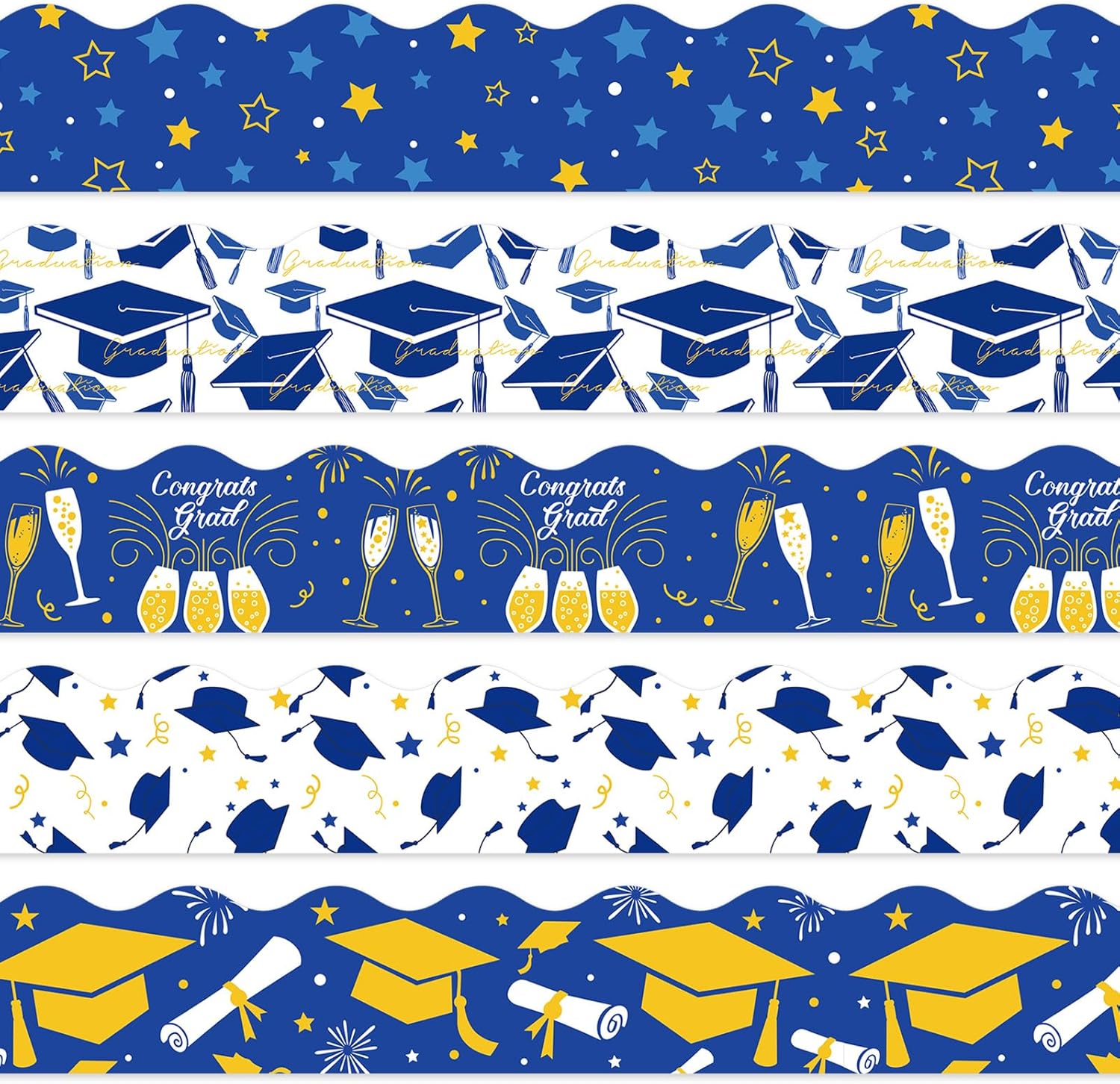 Amazon.com: Whaline 69Ft Graduation Bulletin Board Border Blue Gold ...