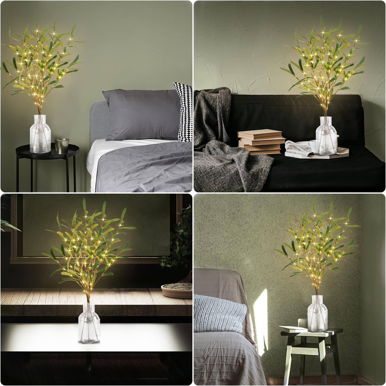 CAMANTU Artificial Olive Branch Lights with Timer, Olive Tree with Led ...