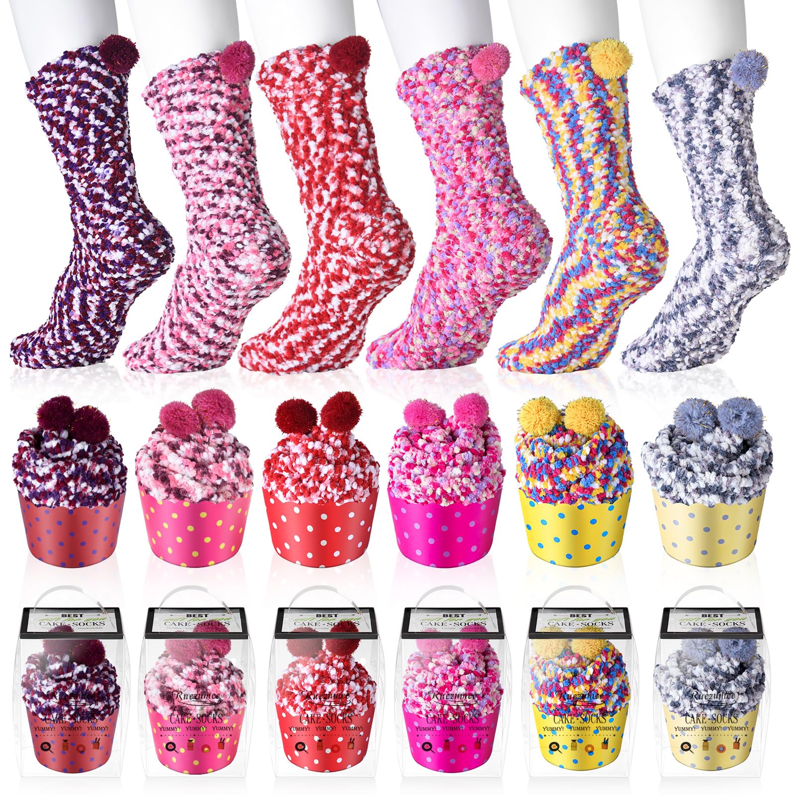 XLSXEXCL 6 Pairs Valentine's Day Cupcake Socks for Women Girl Gifts DIY ...