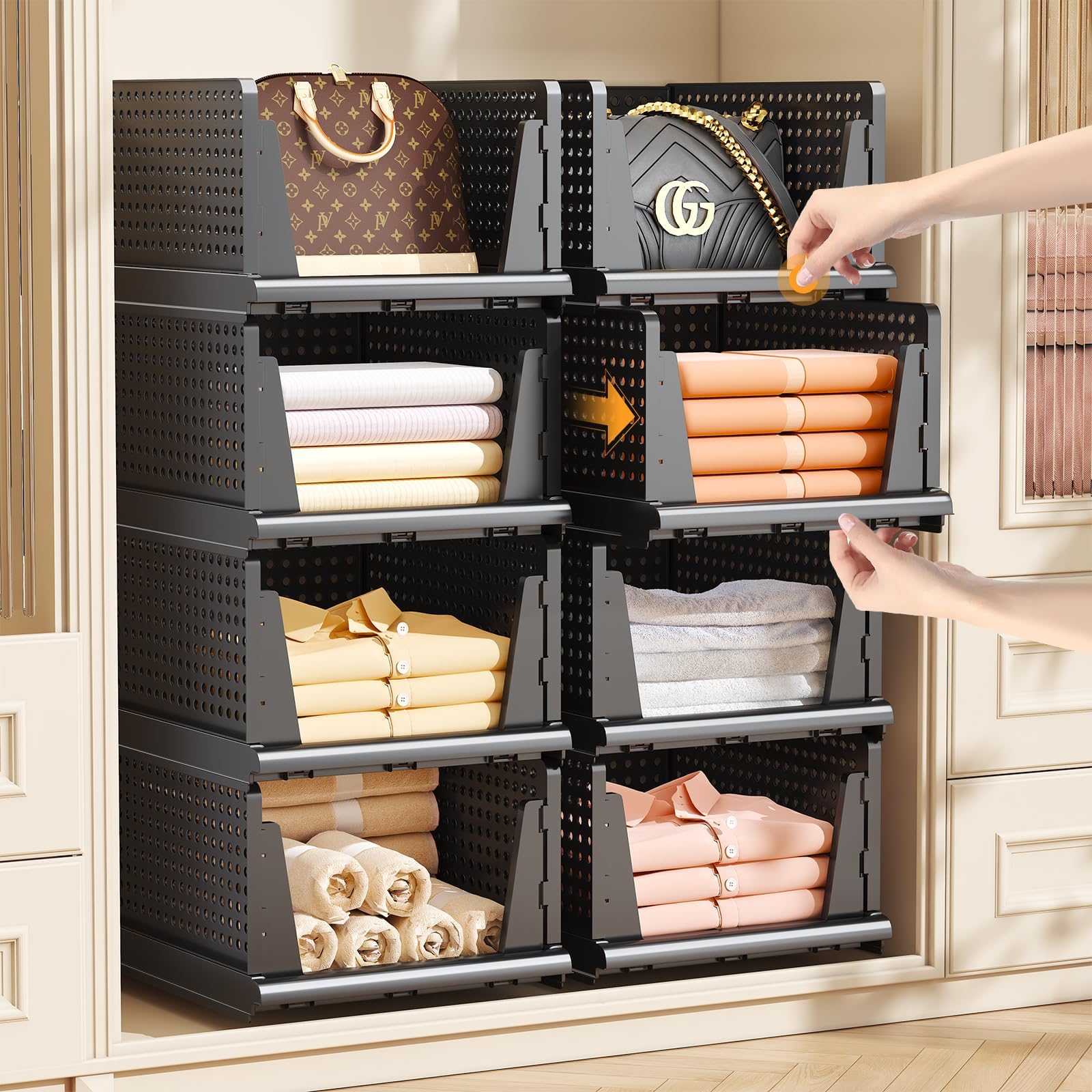 Amazon.com: 5 Pack Black Stackable Plastic Storage Basket for Closet ...