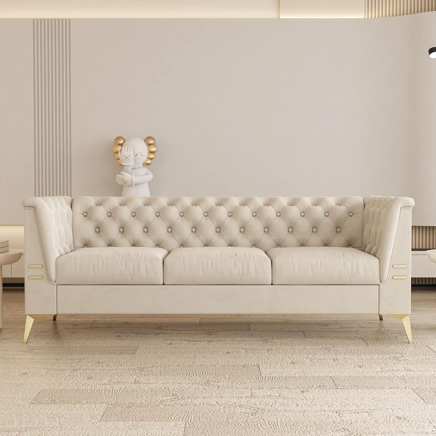 Amazon.com: 3 Seat Velvet Sofa Couch Modern Chesterfield Button Tufted ...