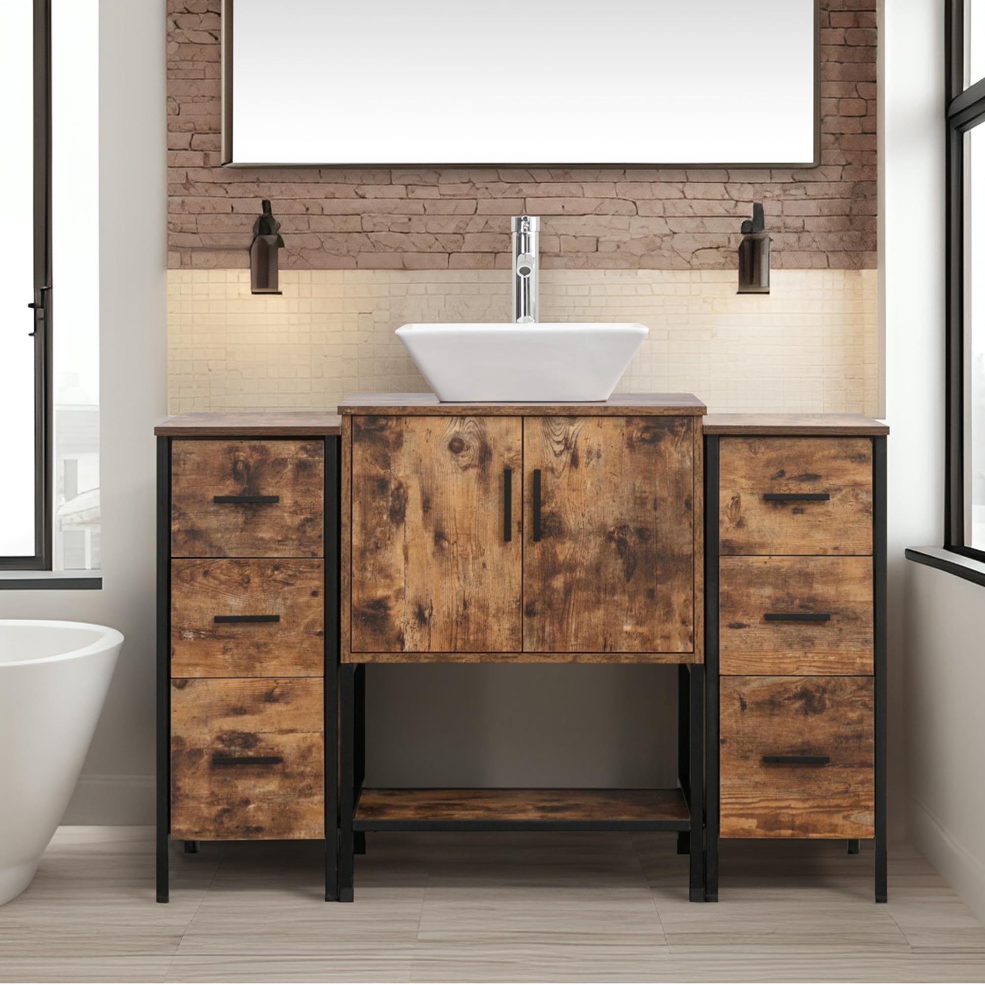 Amazon.com: UEV 48" Antique Bathroom Vanity, Dark Brown Bathroom Vanity ...