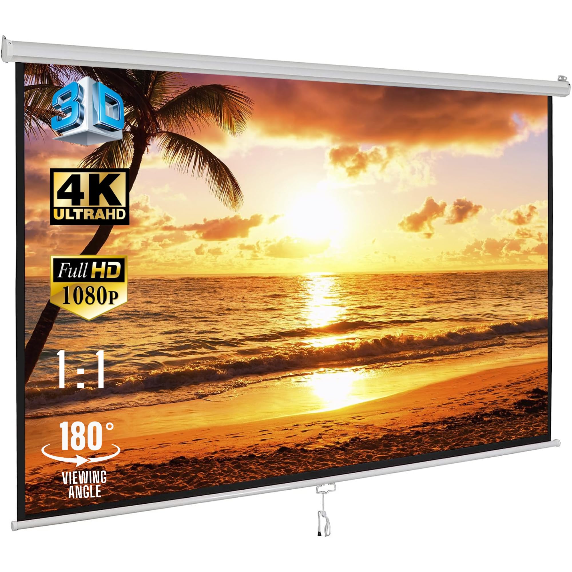 NPTECH 100 Inch (7ft x 5ft) Pull Down Autolock/Instalock Projector Screen-K Series 4:3 Aspect ...