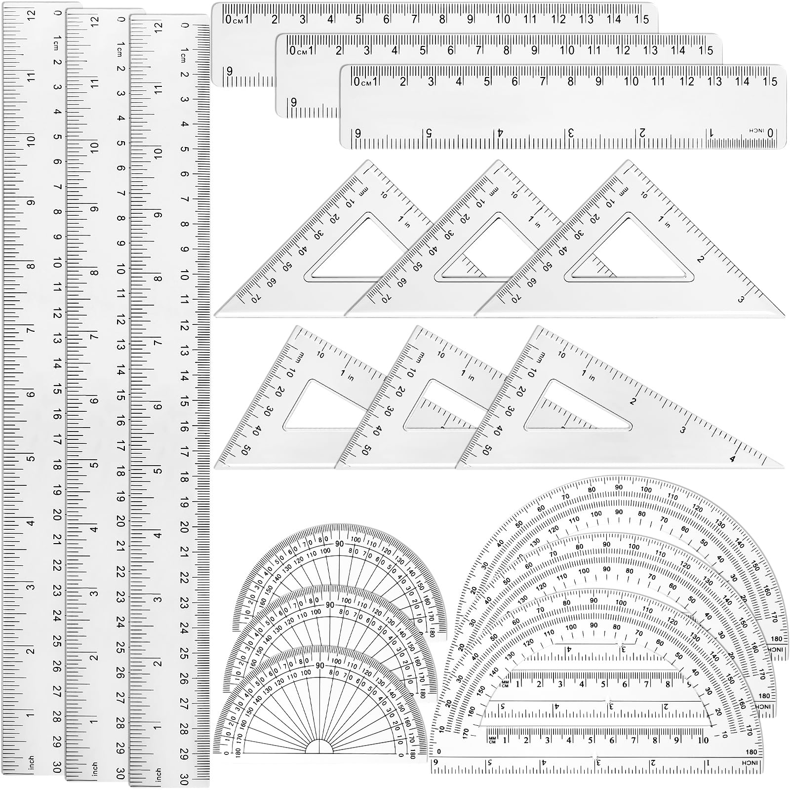 Snapklik.com : 18 Pcs Plastic Clear Math Set Includes Protractor ...