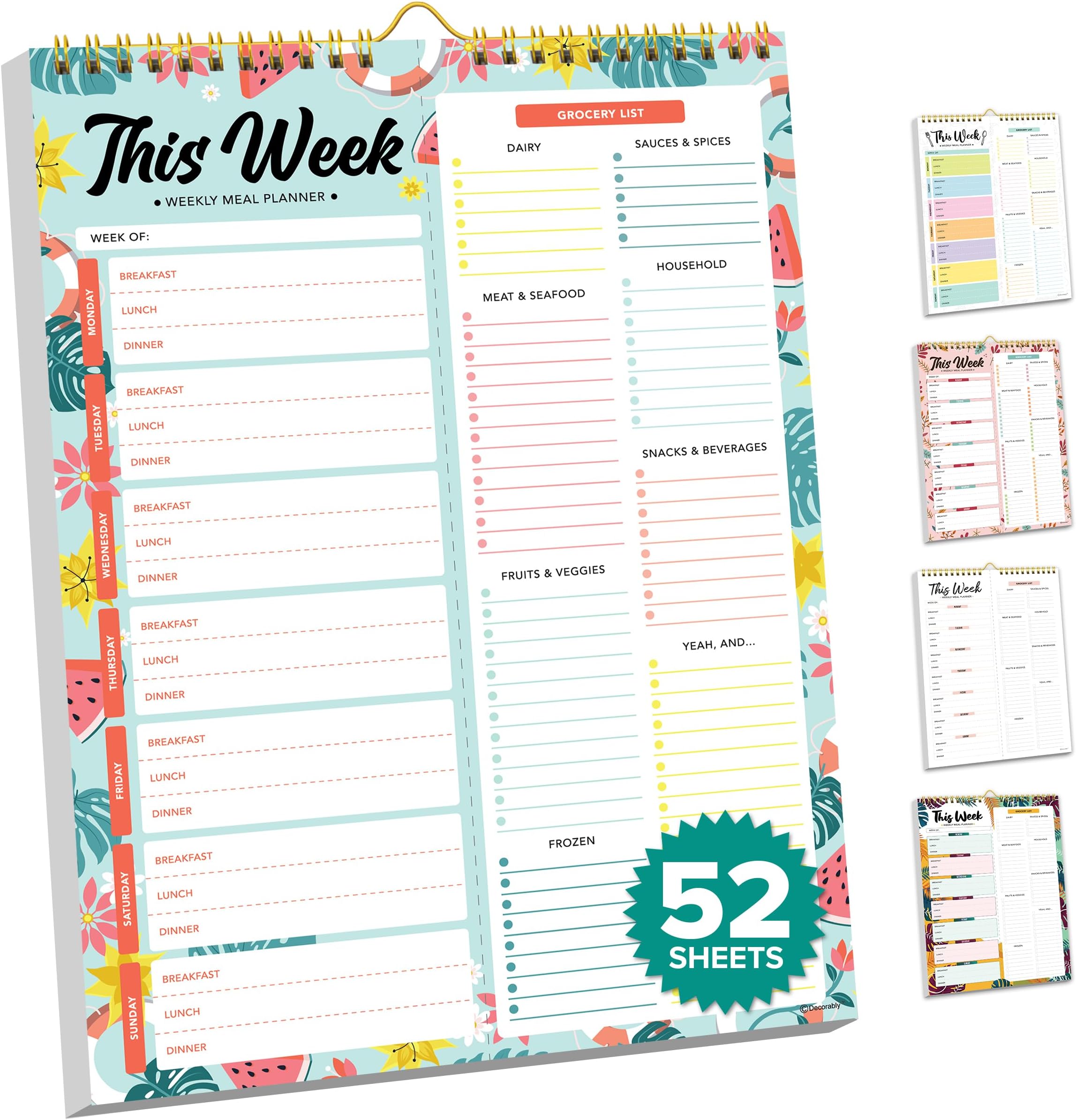 Amazon.com : Weekly Meal Planner and Grocery List - 52 Easy Tear-Off ...