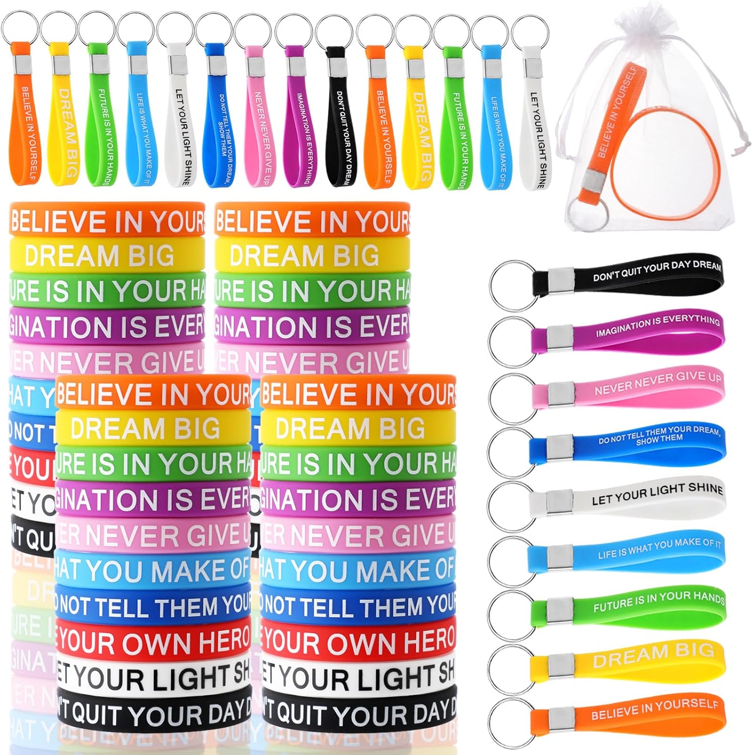 Amazon.com: Wavyknot 90 Pcs Motivational Quote Bracelets and Keychain ...