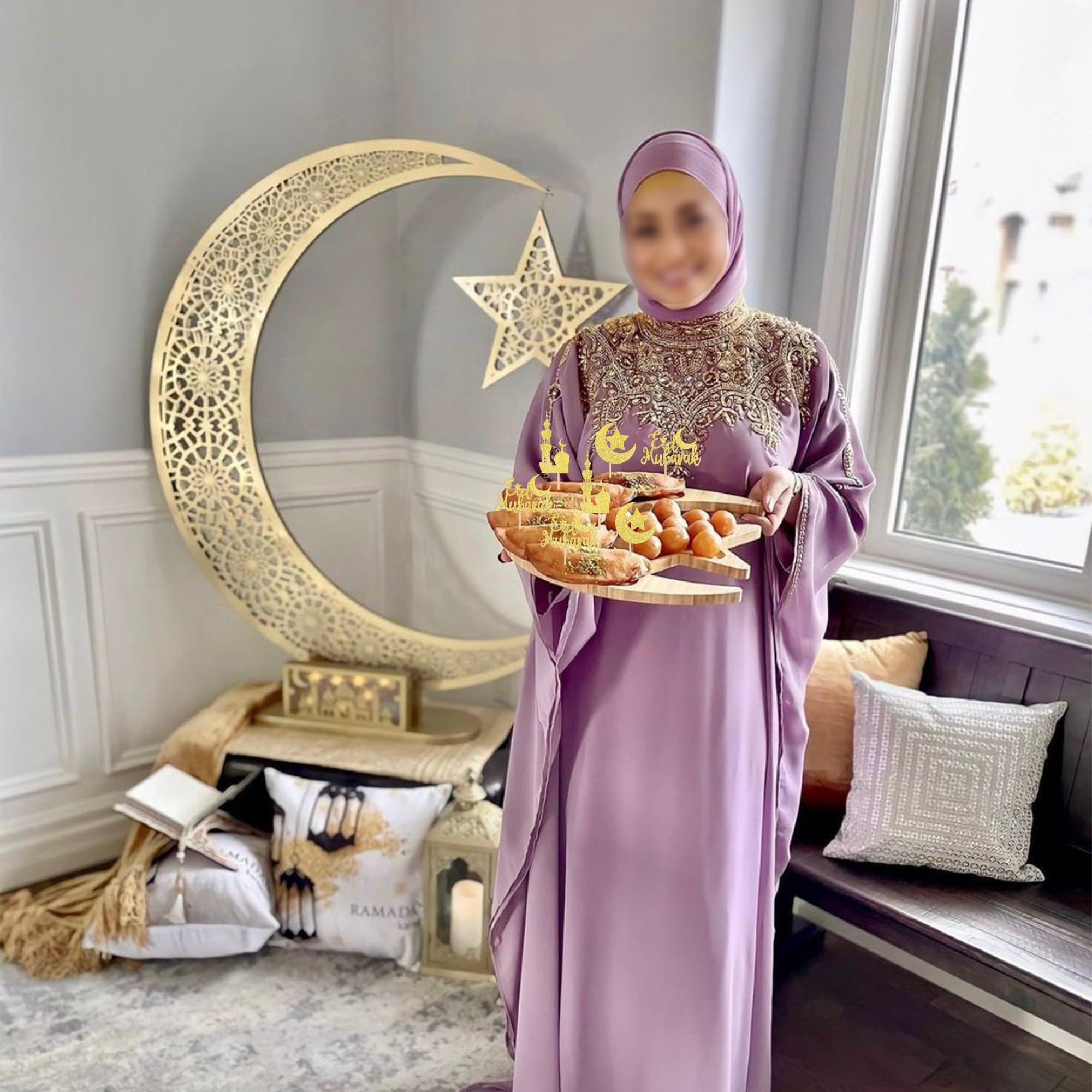 Snapklik.com : 24 PCS Eid Mubarak Cupcake Toppers Gold Glitter Moon ...