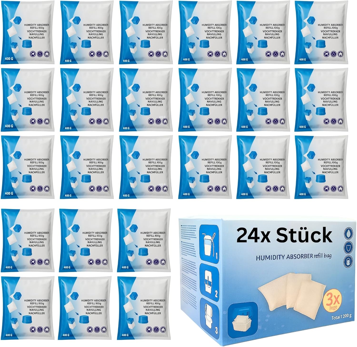 Dehumidifier Refill Pack 24 x 400 g Dehumidifier Granules for Room ...