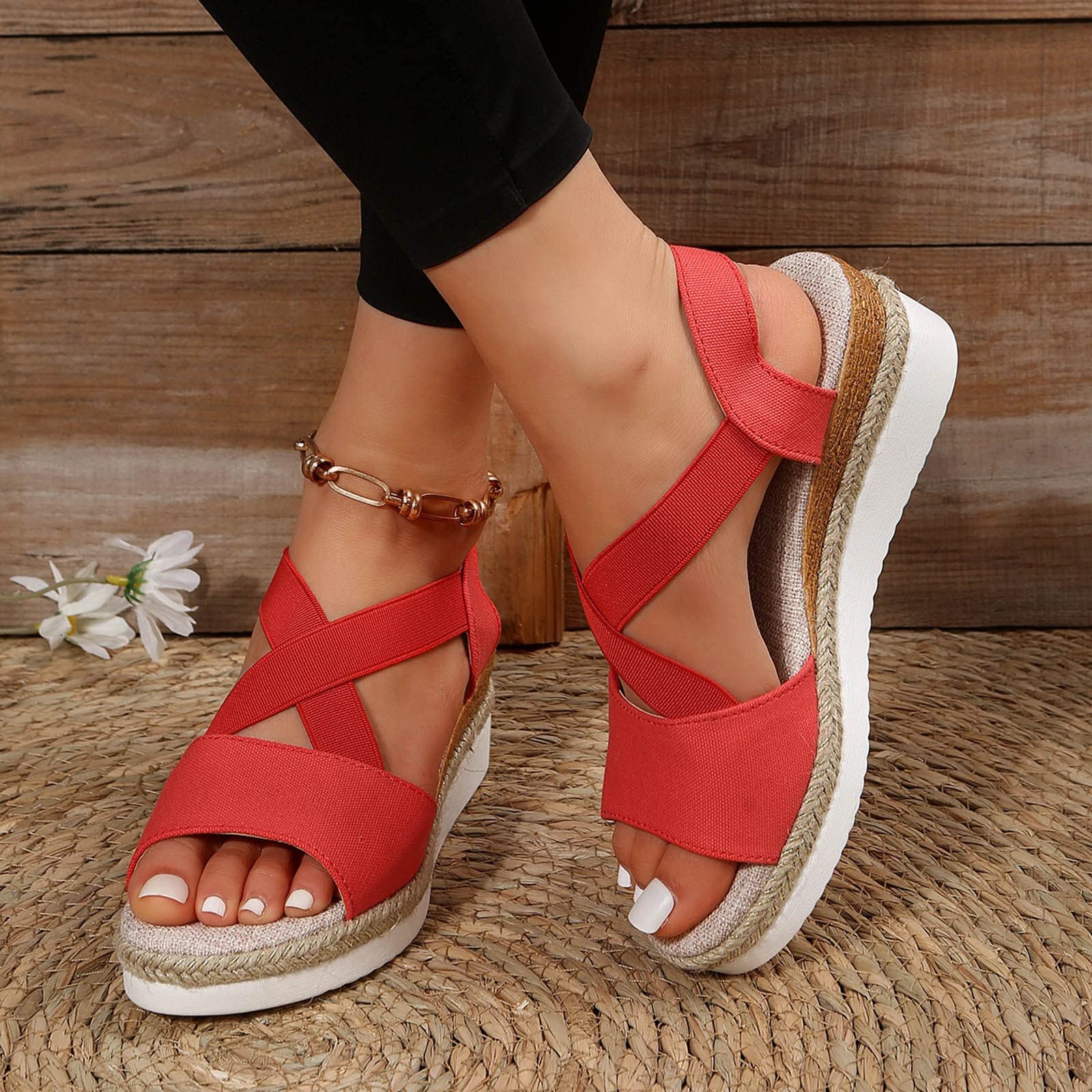 Red Wedge Sandals For Women Plus Size Footwear | Remonte Fashionable