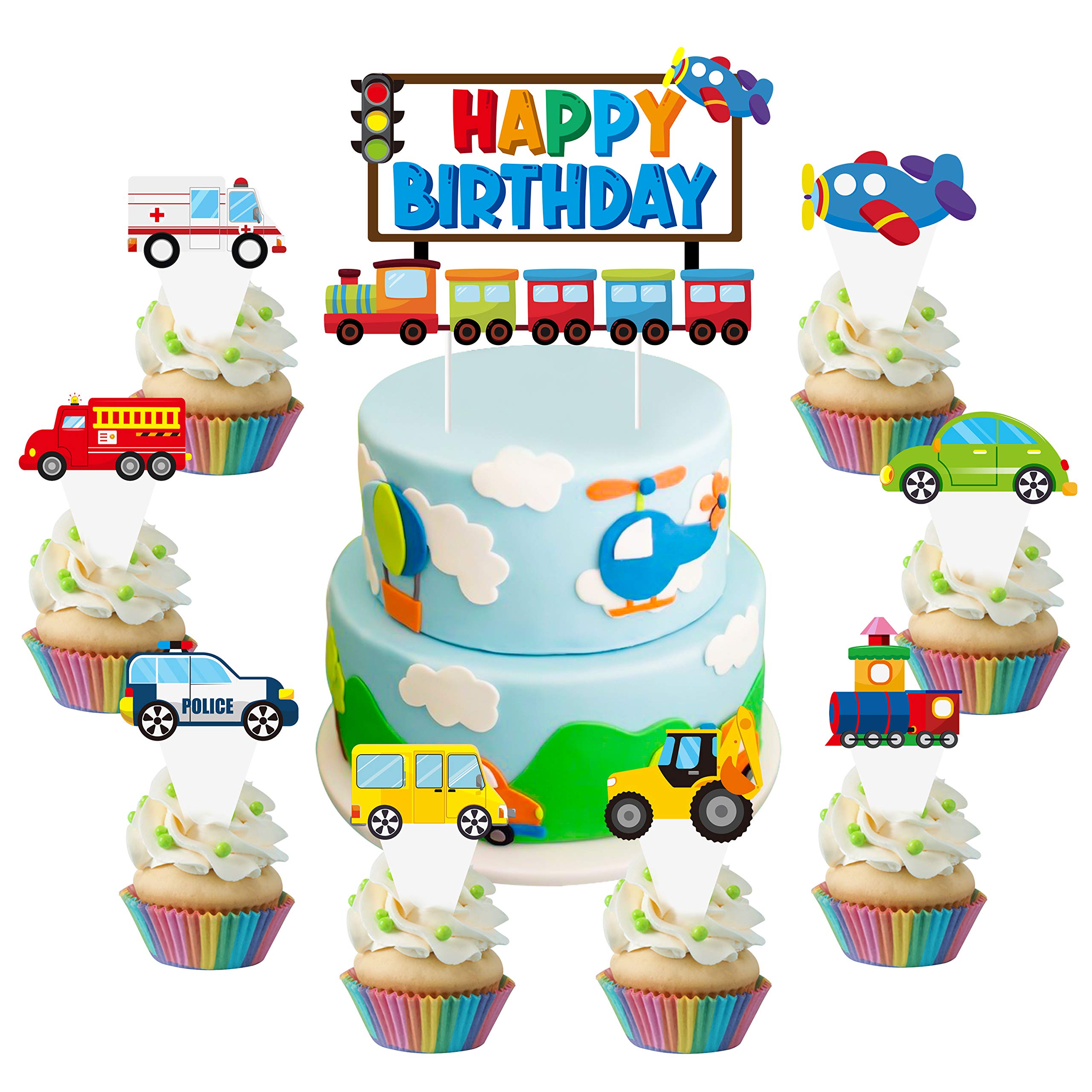 Buy Traffic 49pcs Birthday Cake Toppers, Traffic Cupcake Topper Cake ...