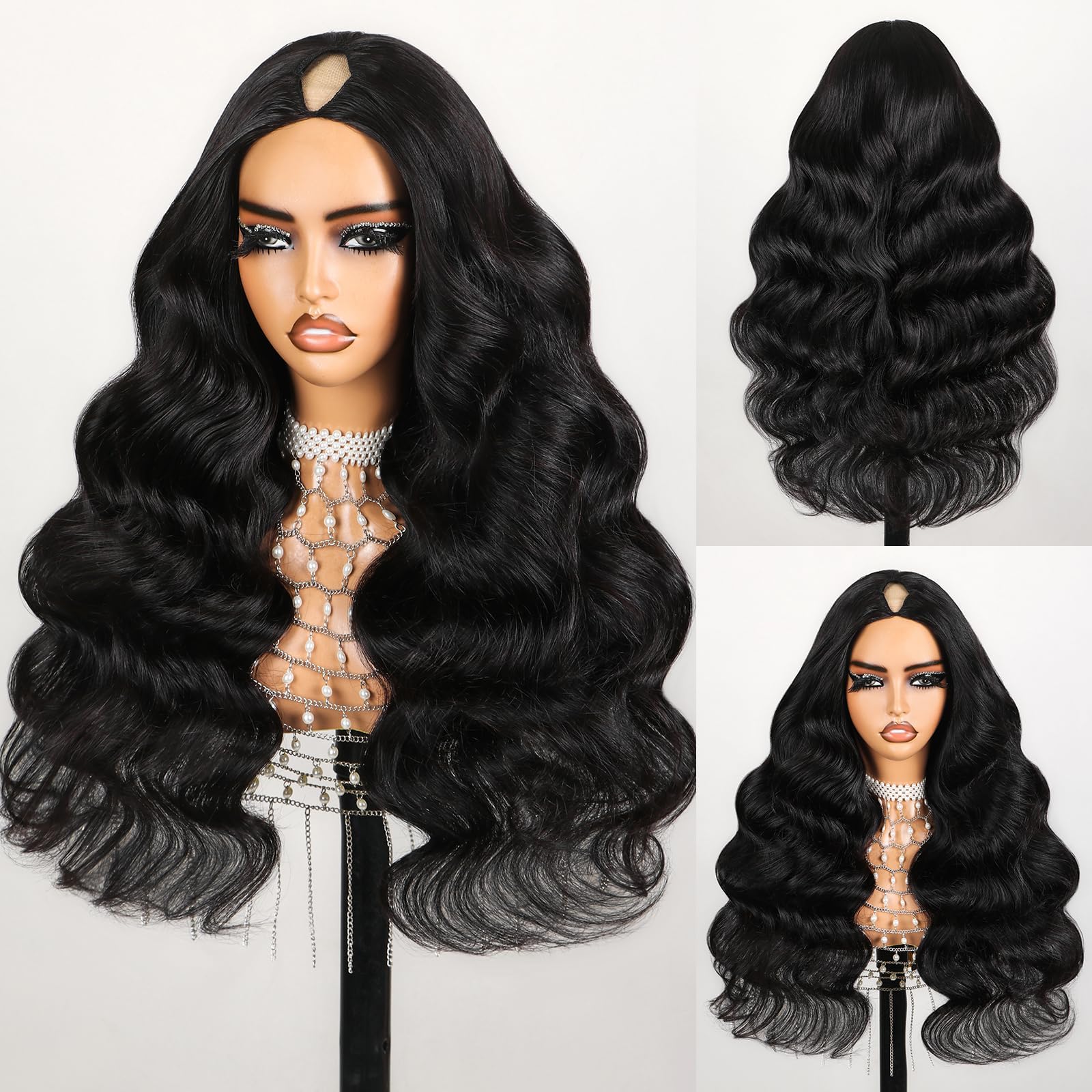 Amazon.com : SUPERLOOK V Part Wig Human Hair Body Wave Glueless Wigs ...