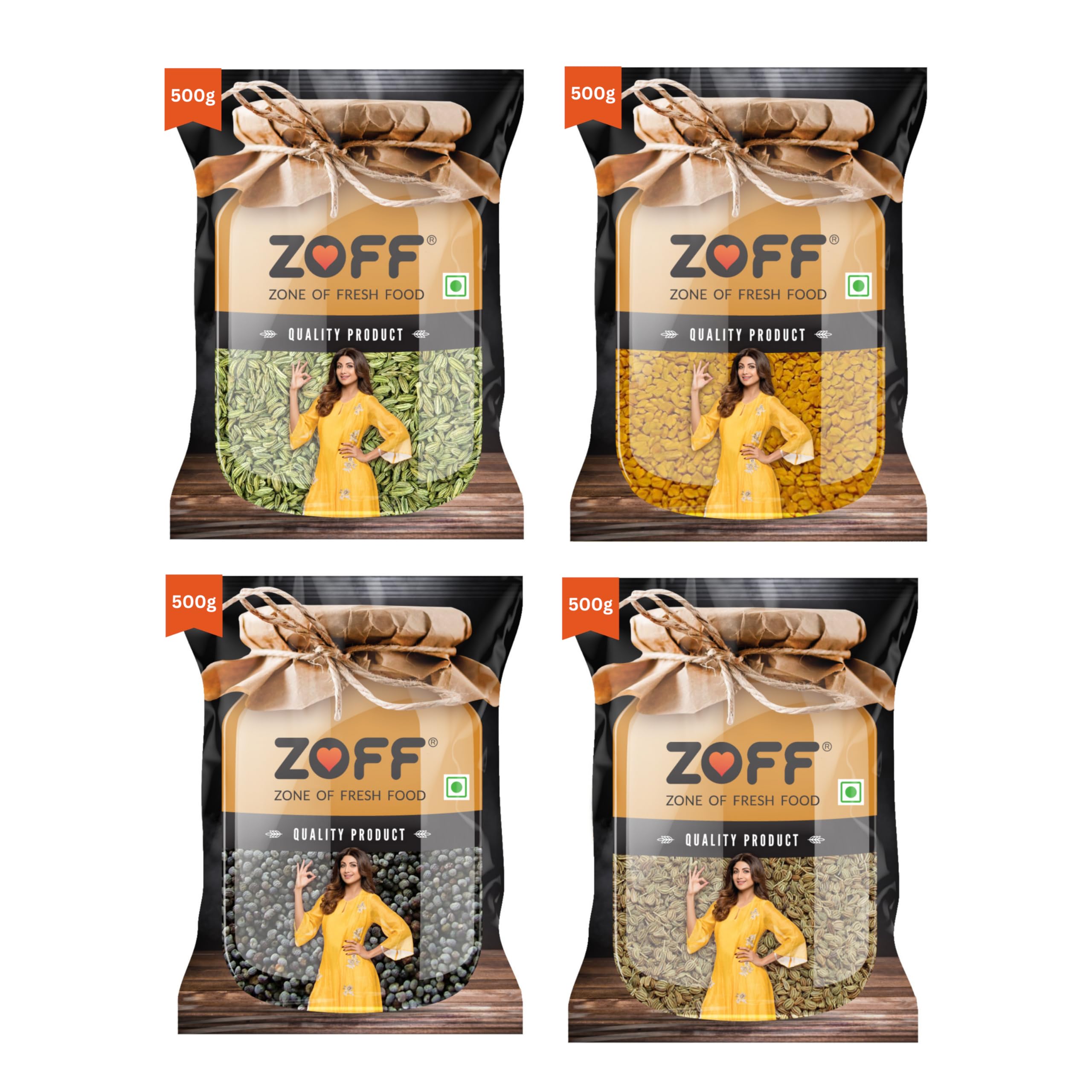 ZOFF Basic Whole Spices Combo | Pack of 4 | 500g Each | Net weight 2Kg ...