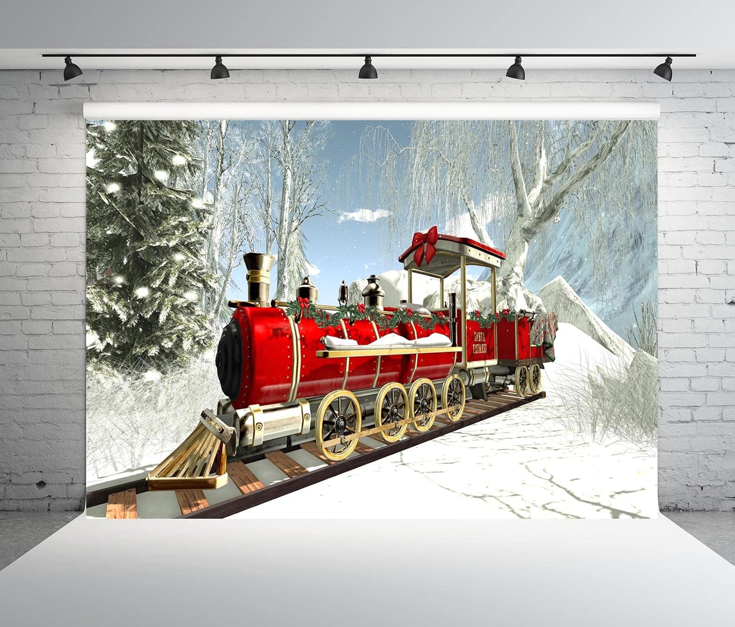 Amazon.com : BELECO 7x5ft Fabric Santa Express Train Backdrop Magical ...