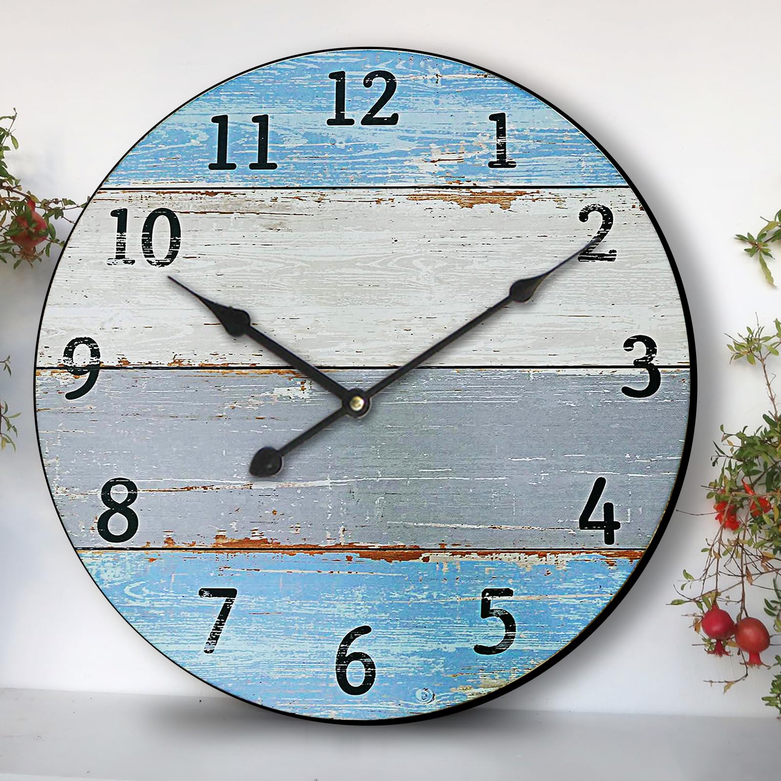 Large Wall Clock for Living Room Decor 24 Inch Blue Round Wood Clock ...