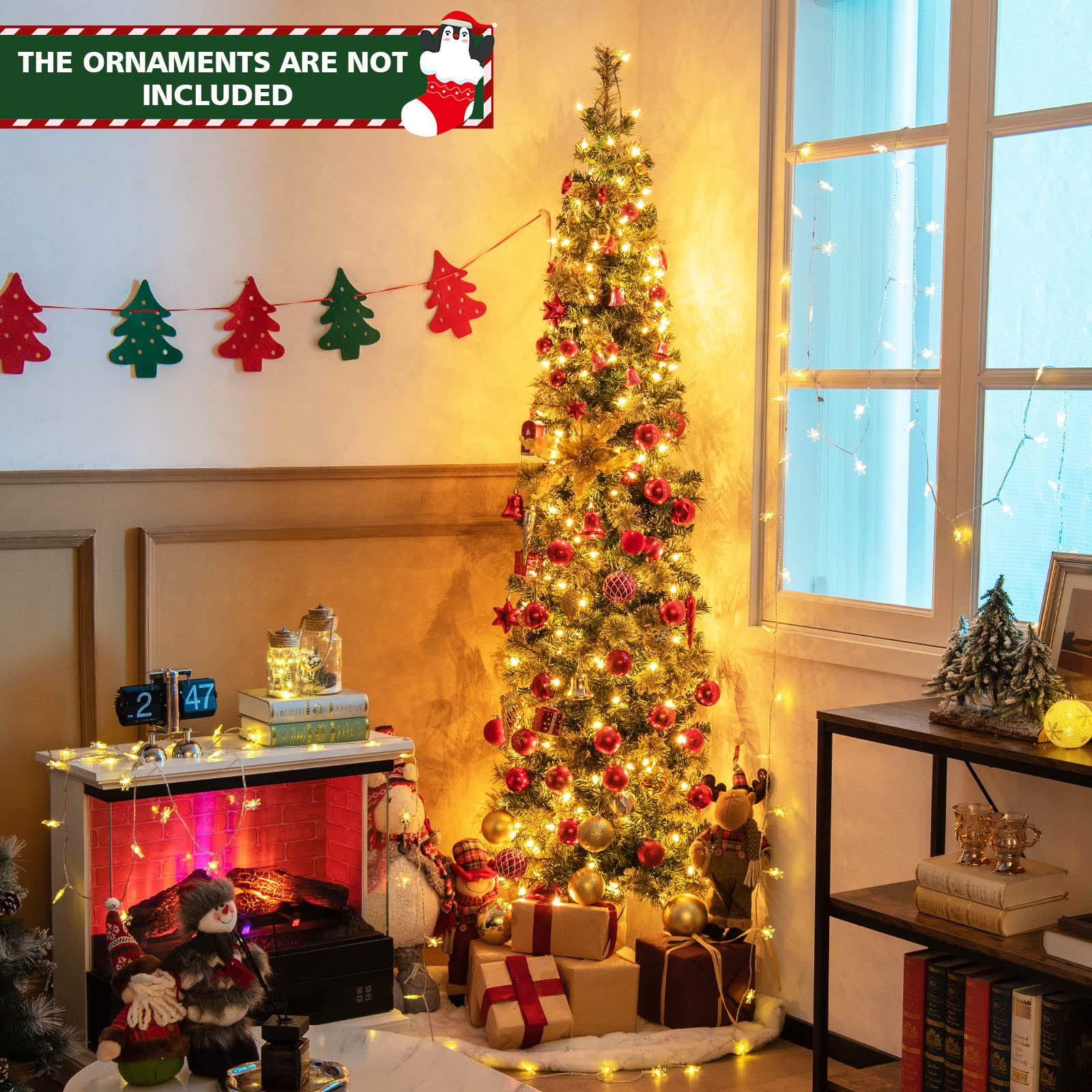 Snapklik.com : Goplus 7ft Pre-Lit Half Christmas Tree, Artificial Xmas Tree