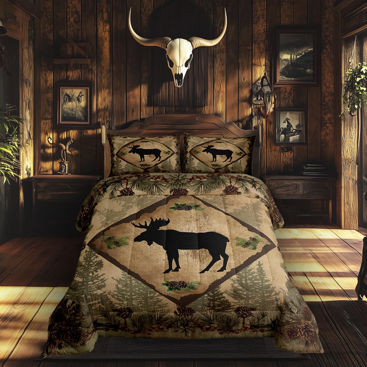 Amazon.com: Homewish Moose Silhouette Decor Comforter Set Queen Size 3 ...