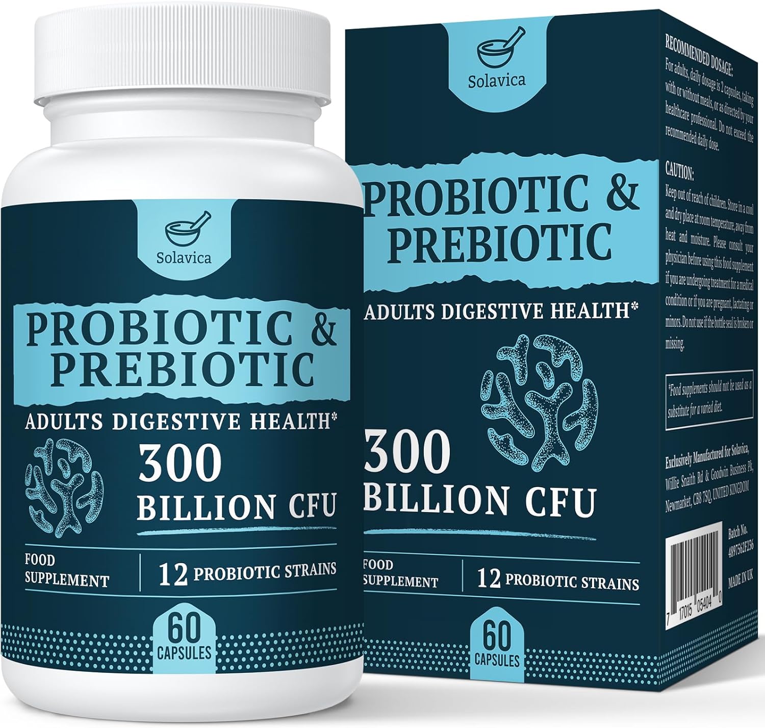 Solavica Probiotics & Prebiotics Complex 300 Billion CFU, High Strength ...