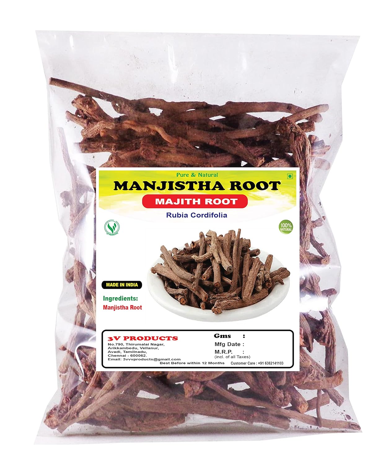 3V PRODUCTS Manjistha Root - 100g - Dried - Rubia Cordifolia | Majith ...