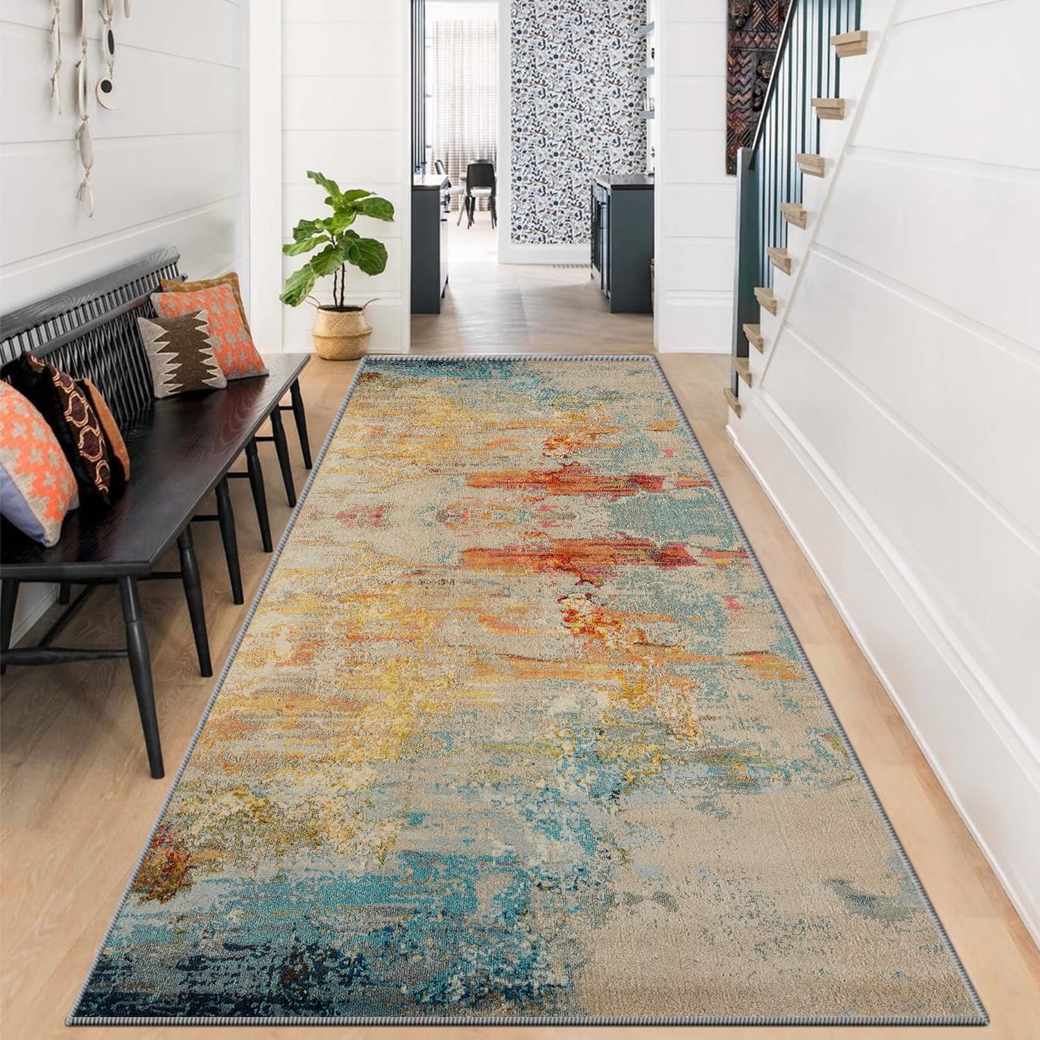 WTHYGB Runner Rug for Hallway Non-Slip 3x8 ft Abstract Area Rugs ...