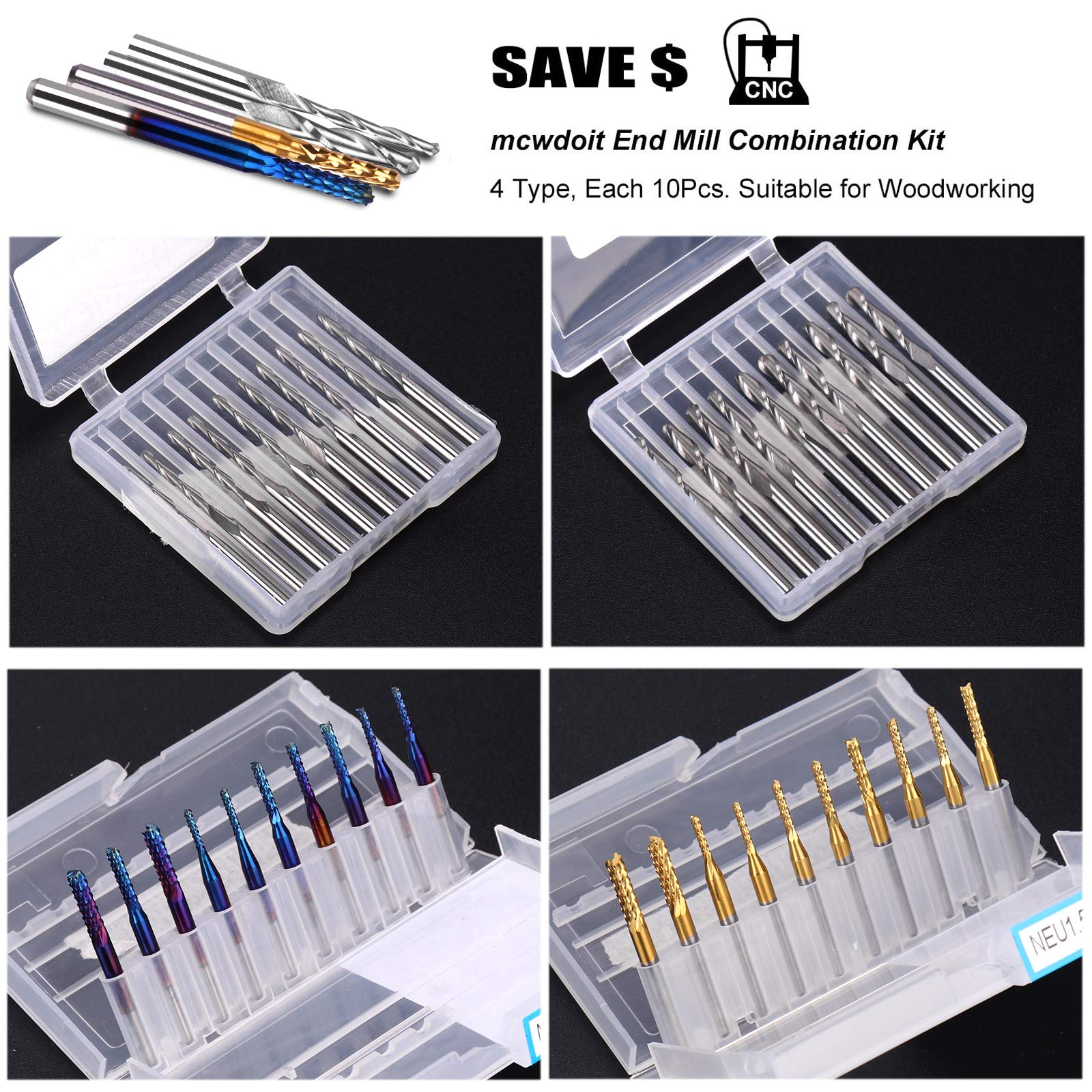 Snapklik.com : 40pcs End Mills CNC Router Bits, 1/8 Shank Cutting ...