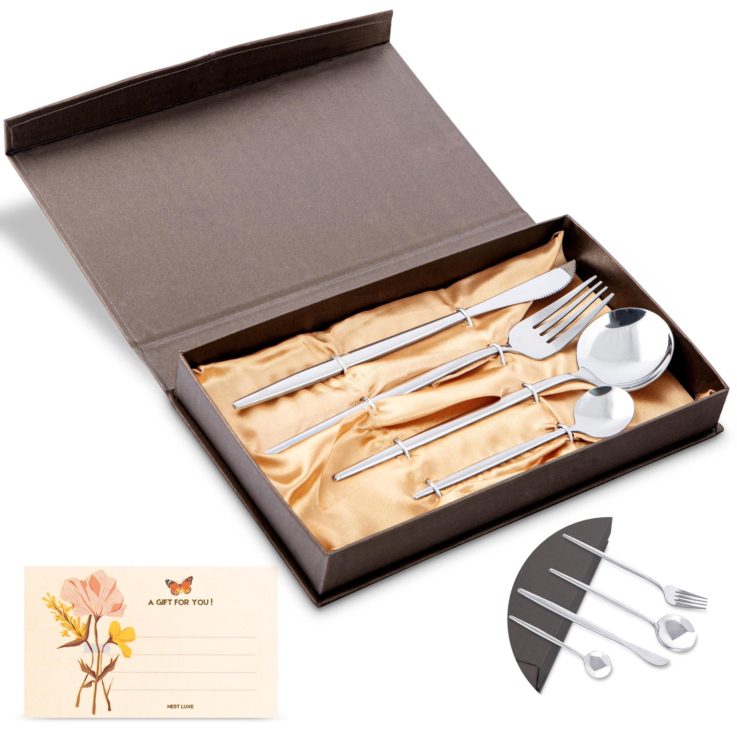 Amazon.com | "Nest Luxe Silverware Set in Box - Set of 4 Stainless ...