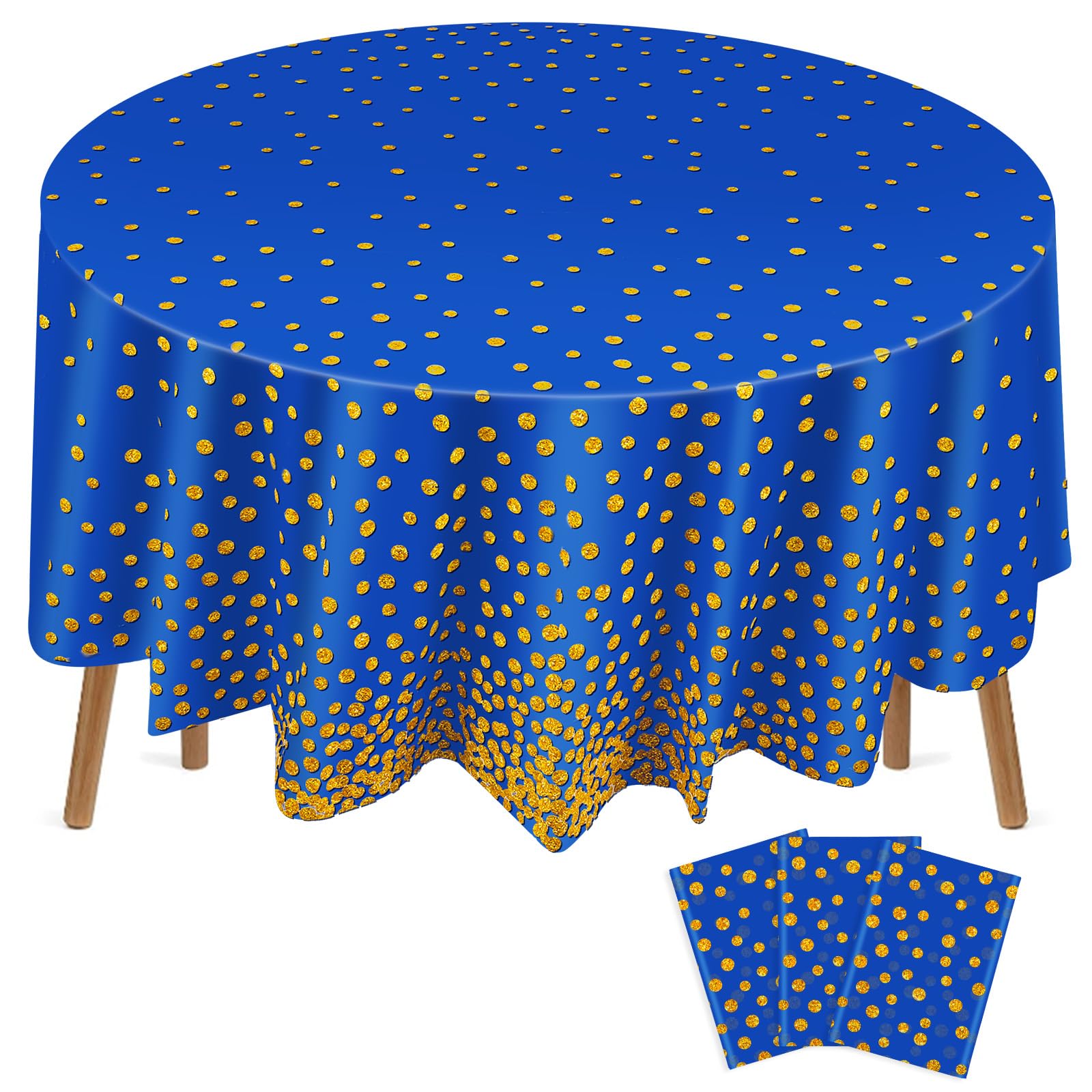 Amazon.com: Newwiee 3 Pcs Round Dot Tablecloth 84 Inch Plastic Table ...