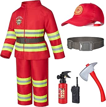 Amazon.com: Child Fire Fighter Chief Role Costume Red for Kids（3-9 ...
