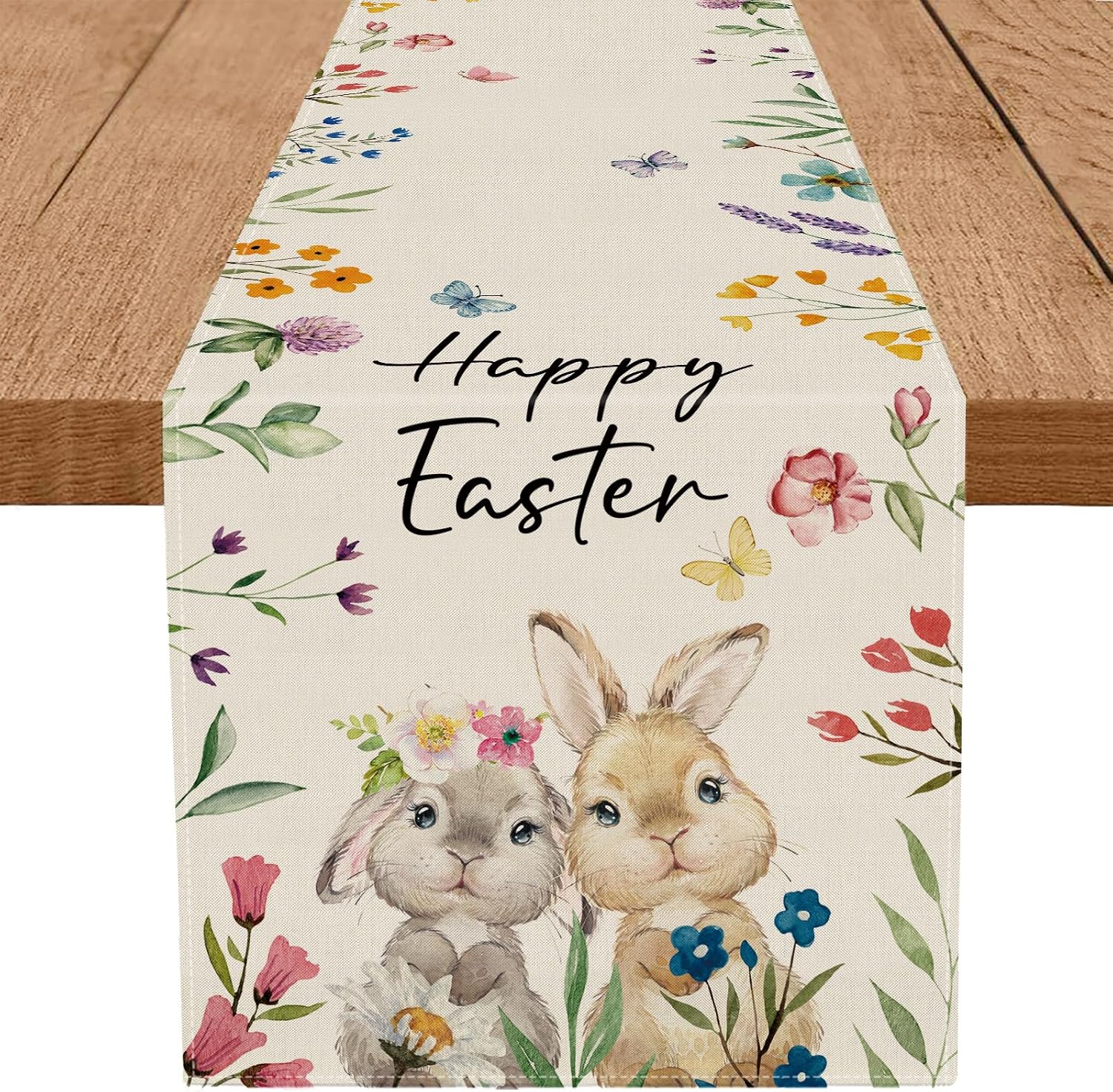 Amazon.com: GPGHE Happy Easter Table Runner Bunny Floral Butterfly ...