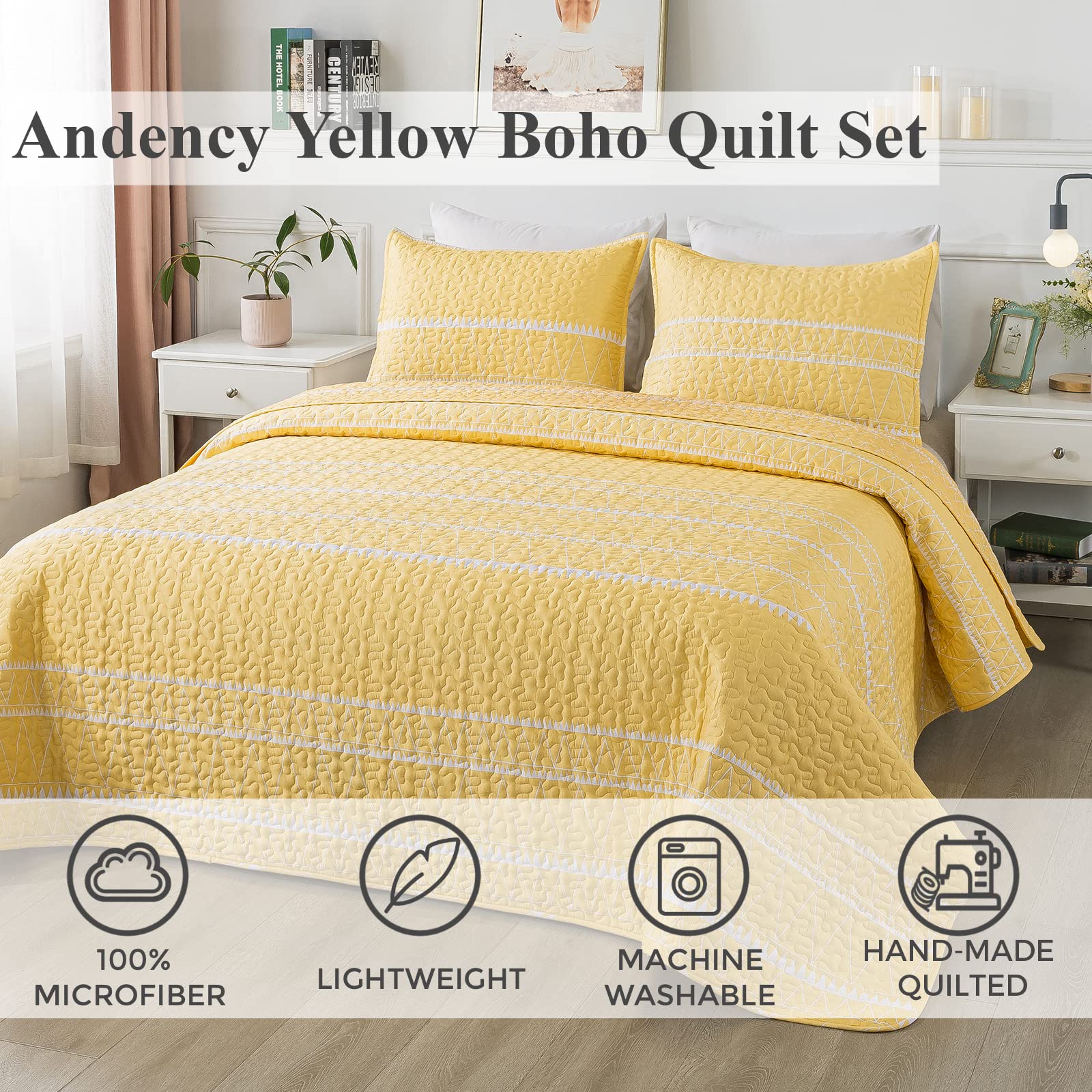 Andency Yellow Quilt Set King (106x96 Inch), 3 Pieces(1 Striped ...