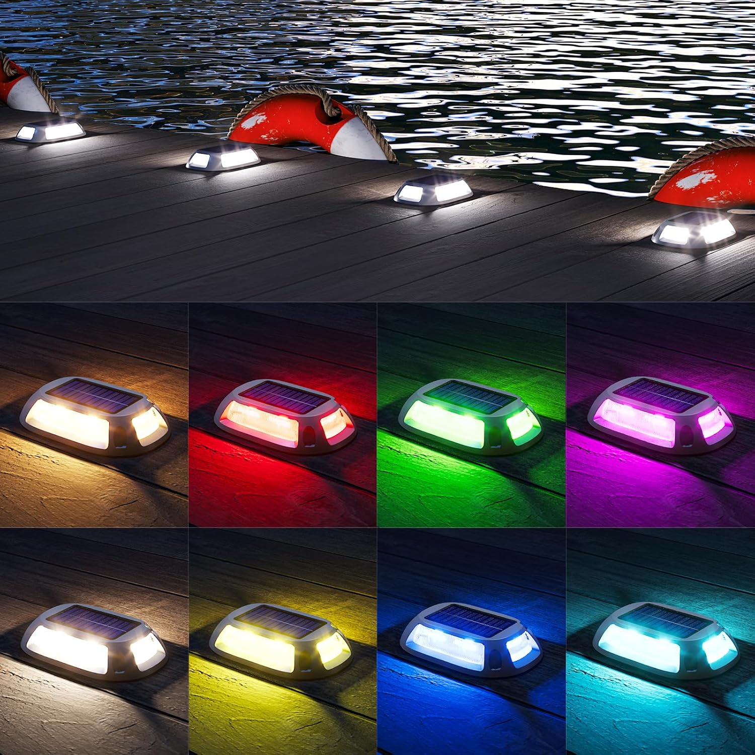 VIODAIM Solar Driveway Lights Marine Dock Lights 12 Pack, 9 Colors in 1 ...