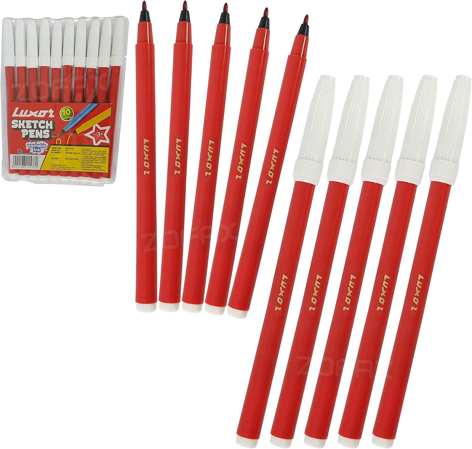 Fineliner Pens, RED, VAI-HCR Single Colour Pens, Pack of 10, Smooth ...