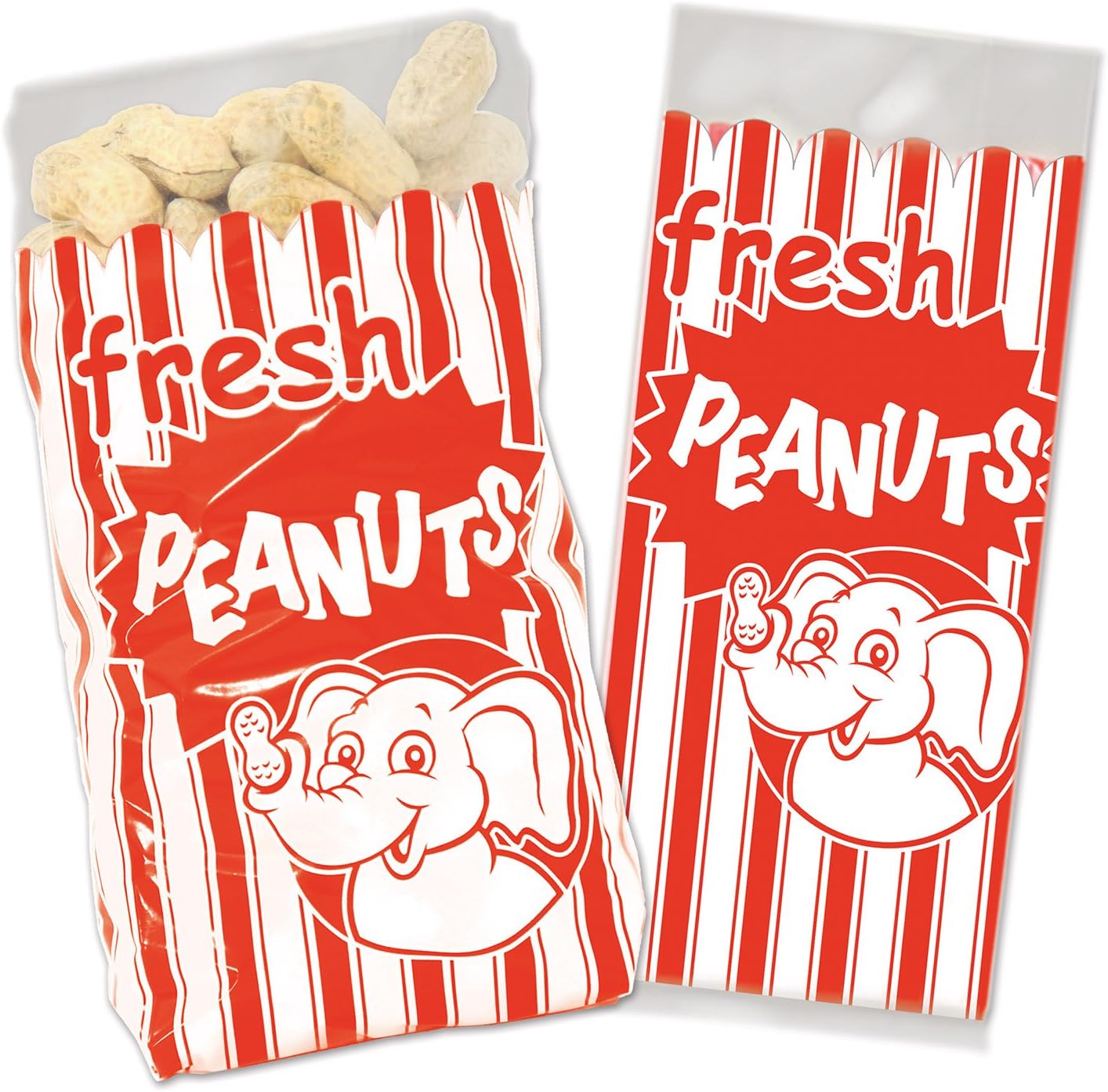 Amazon.com: Paper Peanut Bags - Red White Elephant Pattern - 150 Pack ...
