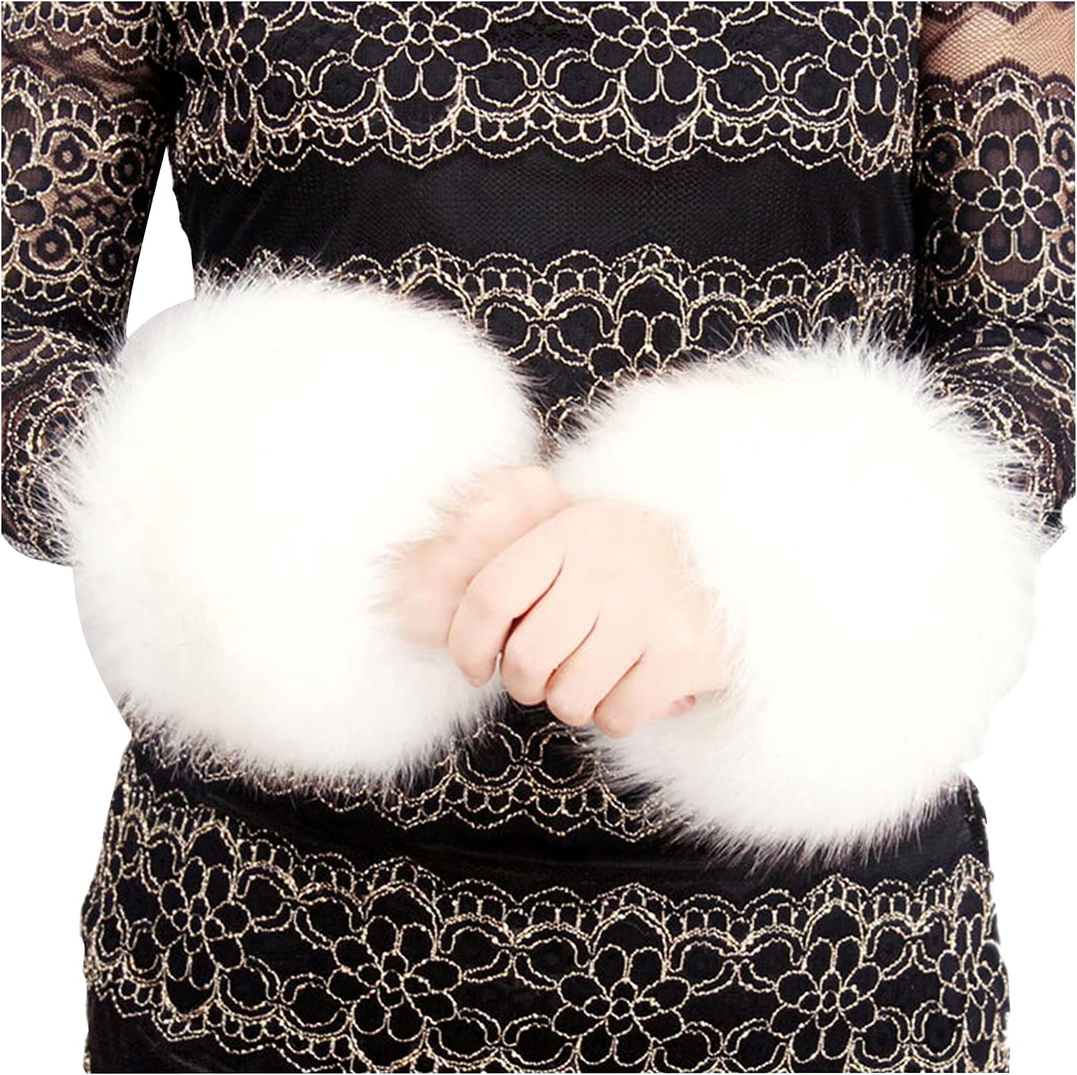 SwirlColor Soft Faux Fur Wrist Band Ring Cuffs Warmer For Women (White ...