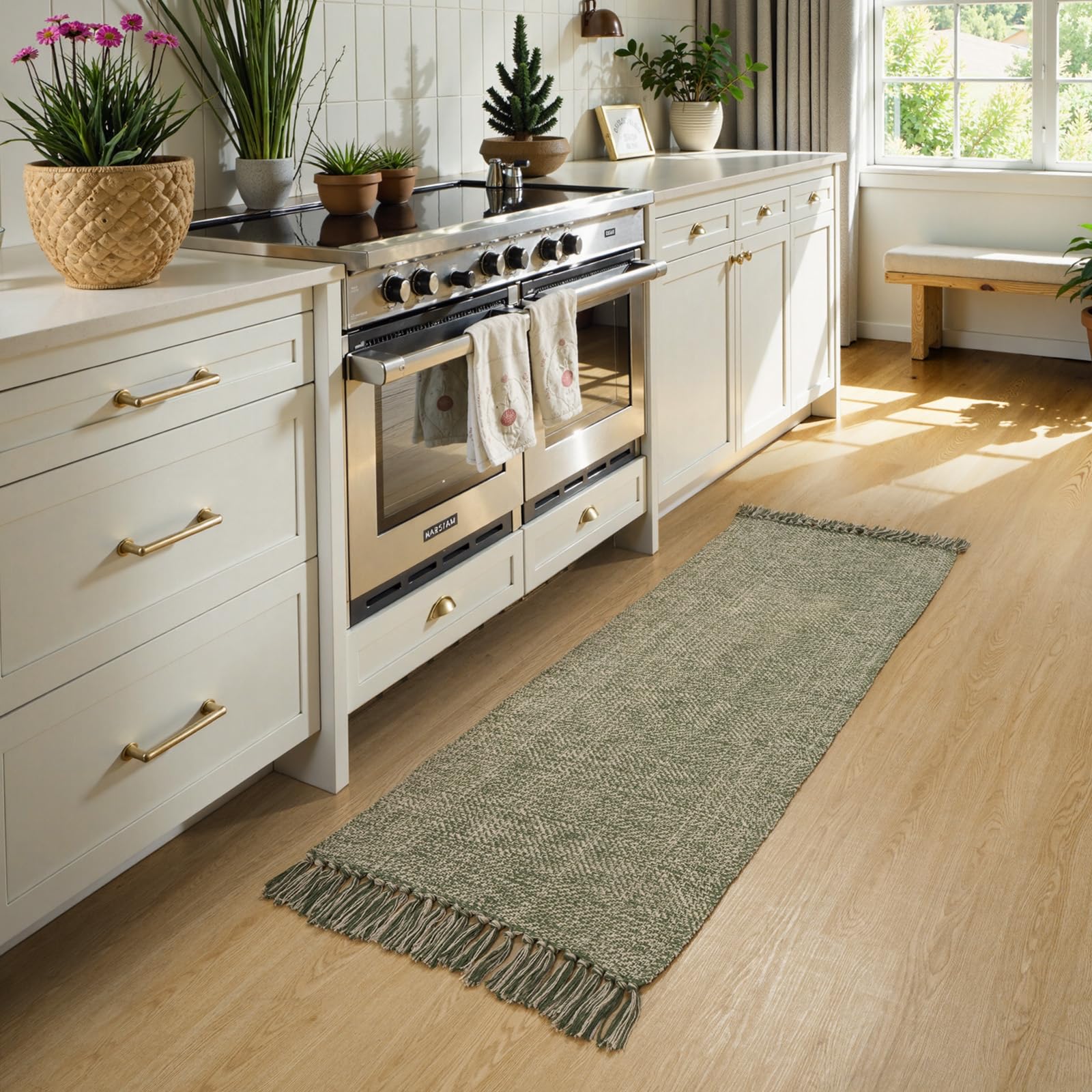 Amazon.com: Collive Kitchen Runner Rug 2' x 4.3', Hand-Woven Cotton ...