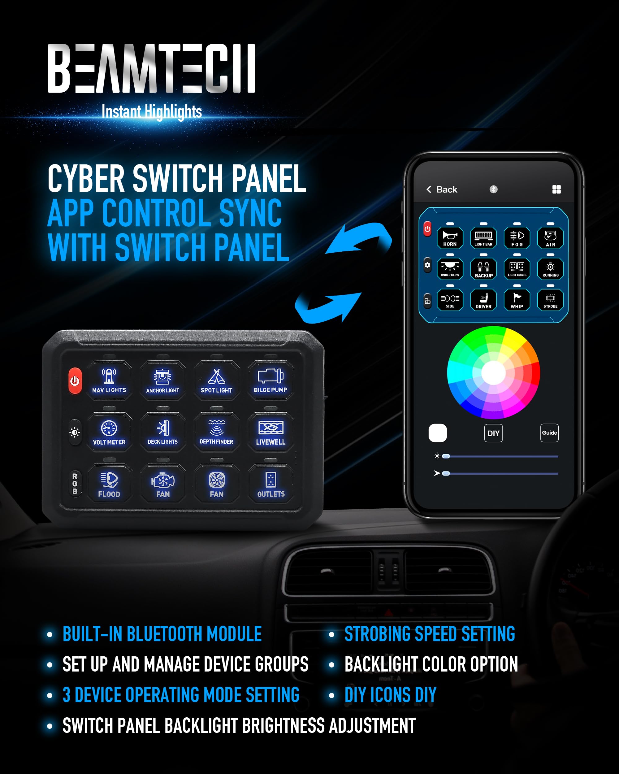 Snapklik.com : 12 Gang Switch Panel, APP Remote Control RGB Toggle Momentary Pulsed Circuit ...