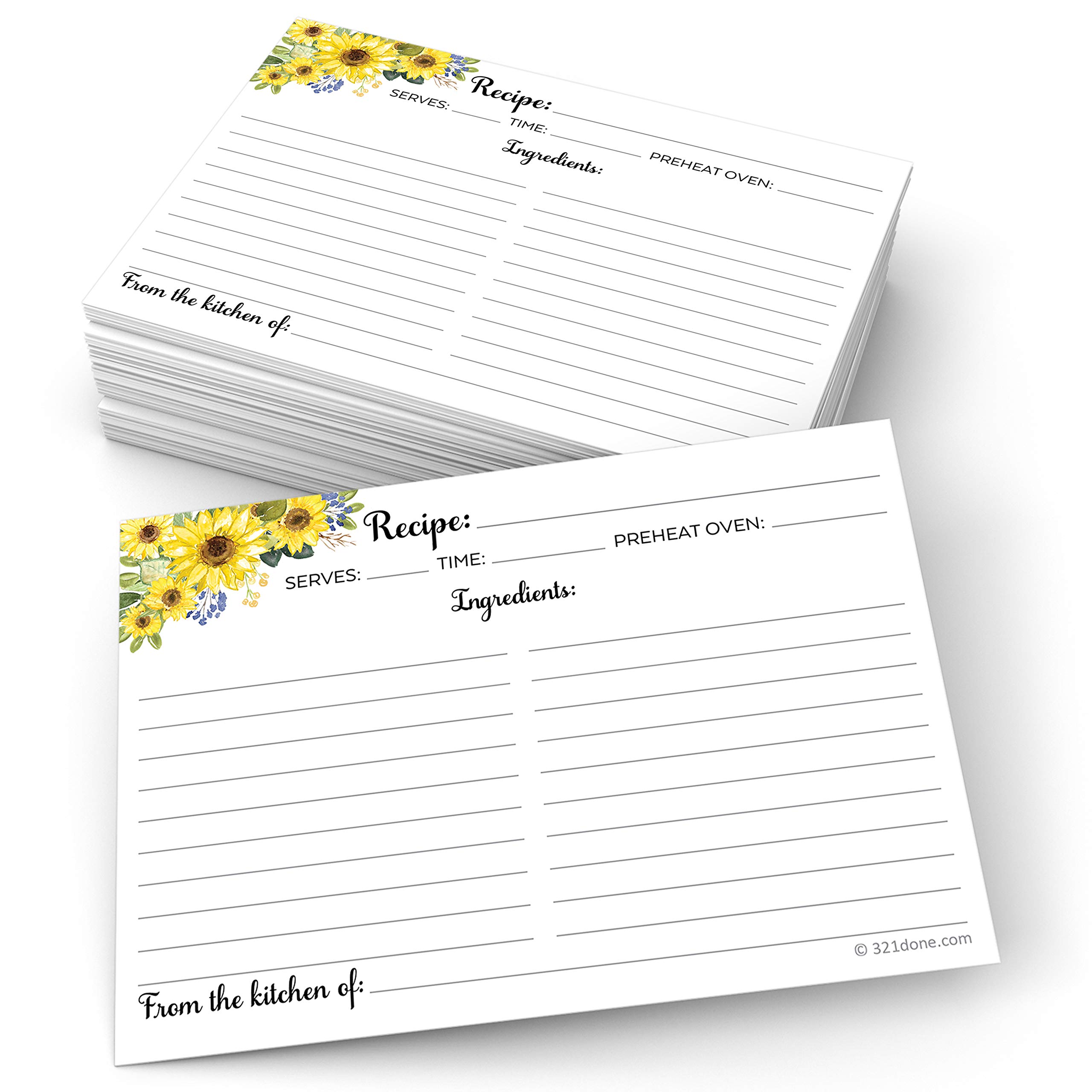 Amazon.com: 321Done Jumbo XL Sunflower Recipe Cards (Set of 50) Extra ...