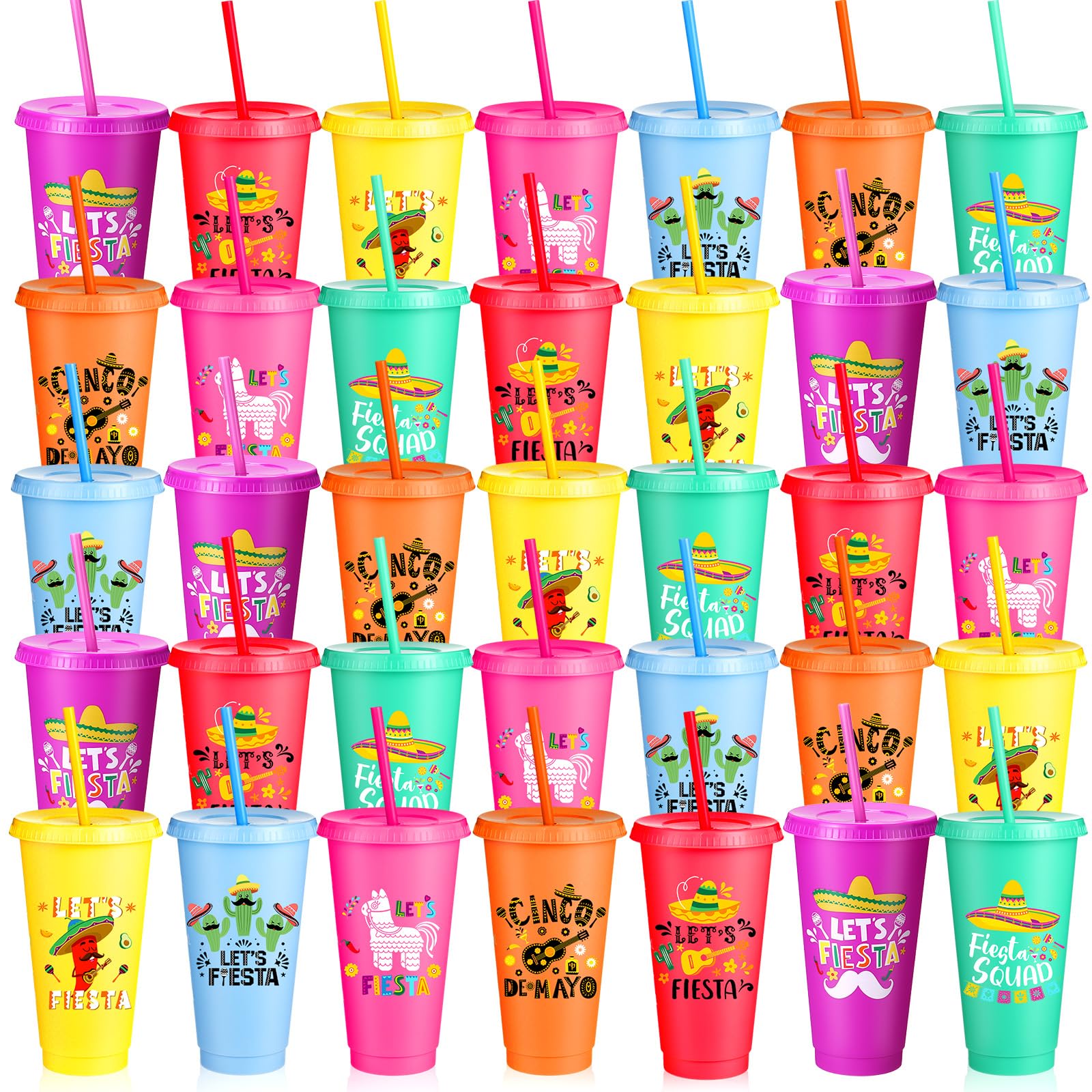 35 Pcs Fiesta Tumbler with Straw and Lid 24 oz Mexican Water Bottle ...