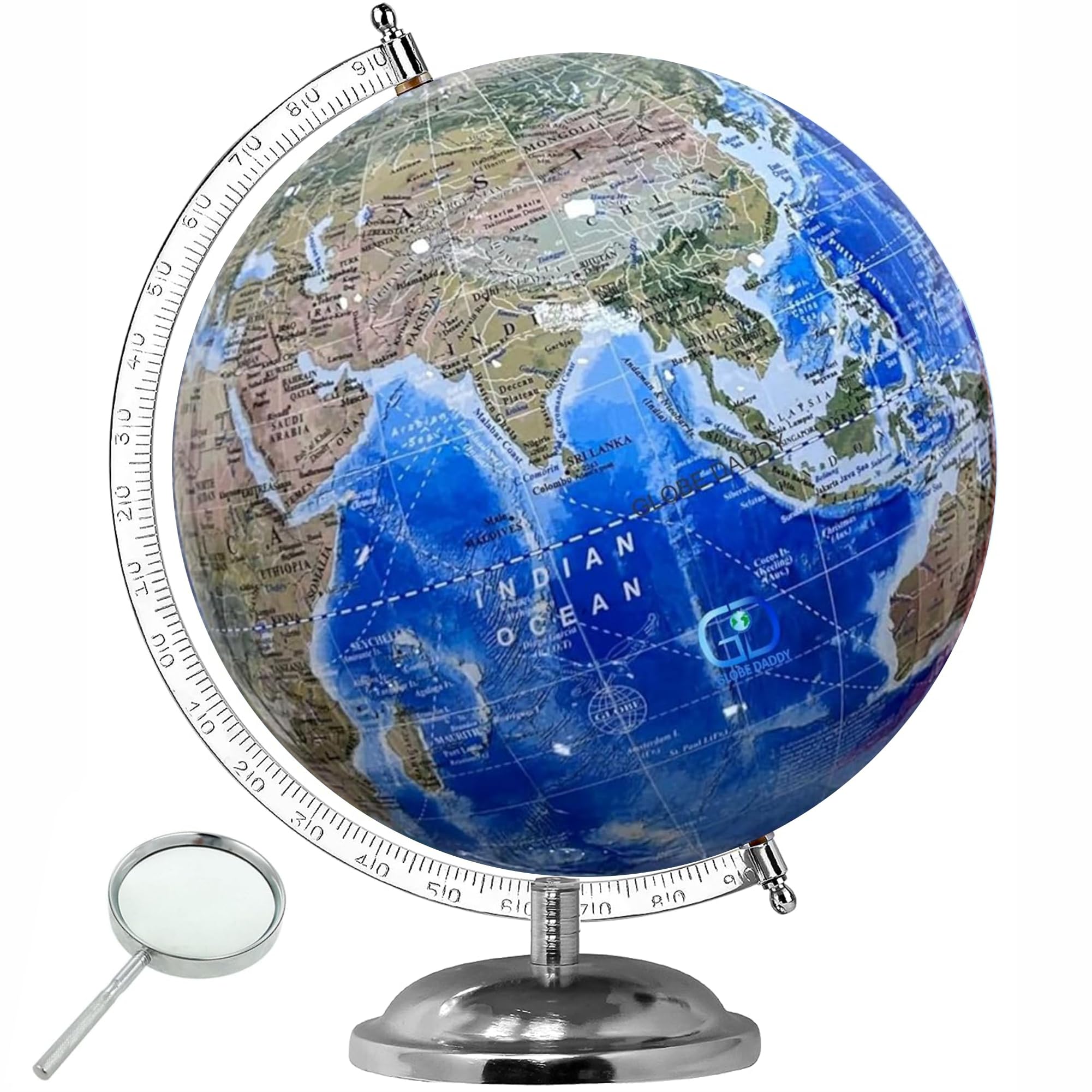 GLOBE DADDY 8 Inch Physical Globe With Magnifier for Kids & Students ...