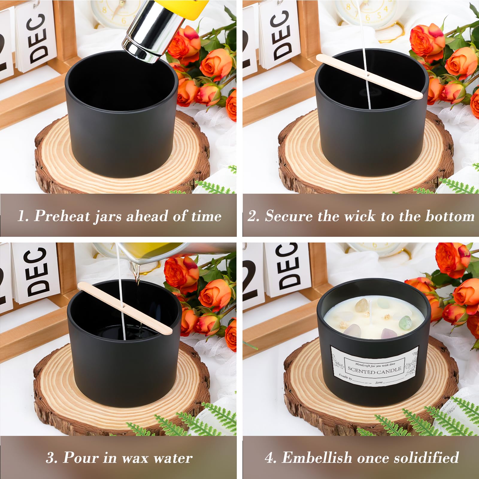 Snapklik.com : CONNOO 8 Pack 12 OZ Black Glass Wide Mouth Candle Jars ...