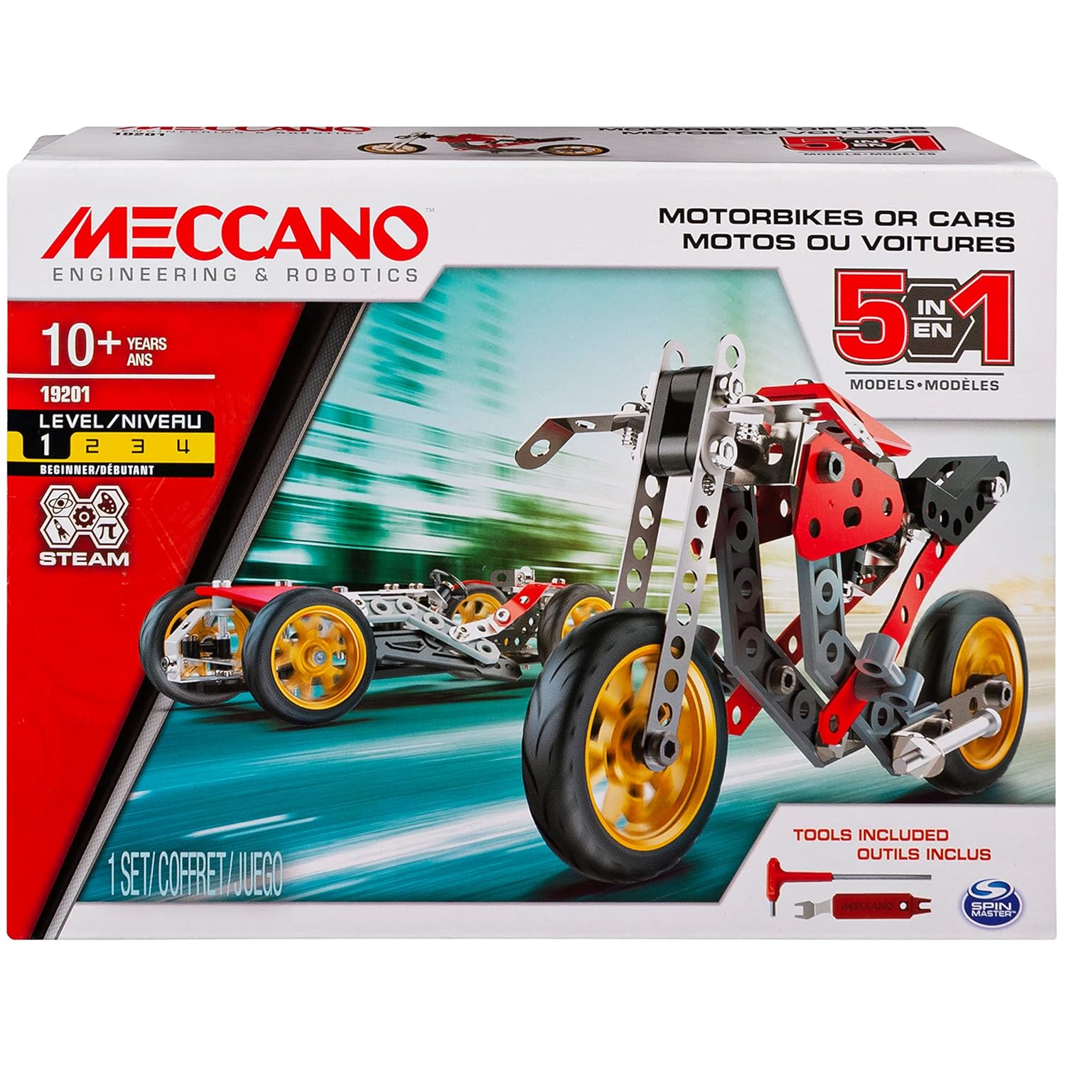 MECCANO - Car and motorcycle 5 models - Invention Set with 132 Pieces ...