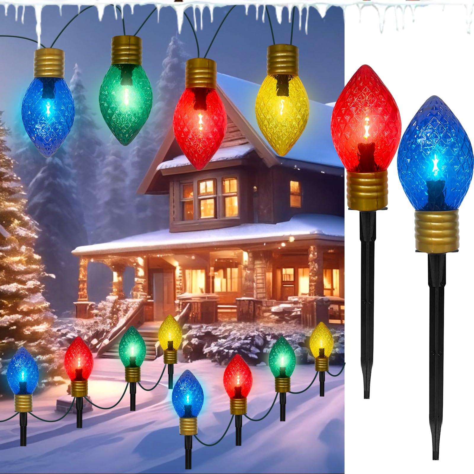 Amazon.com : Jumbo C9 Christmas Pathway Lights Outdoor, 7FT C9 Walkway ...