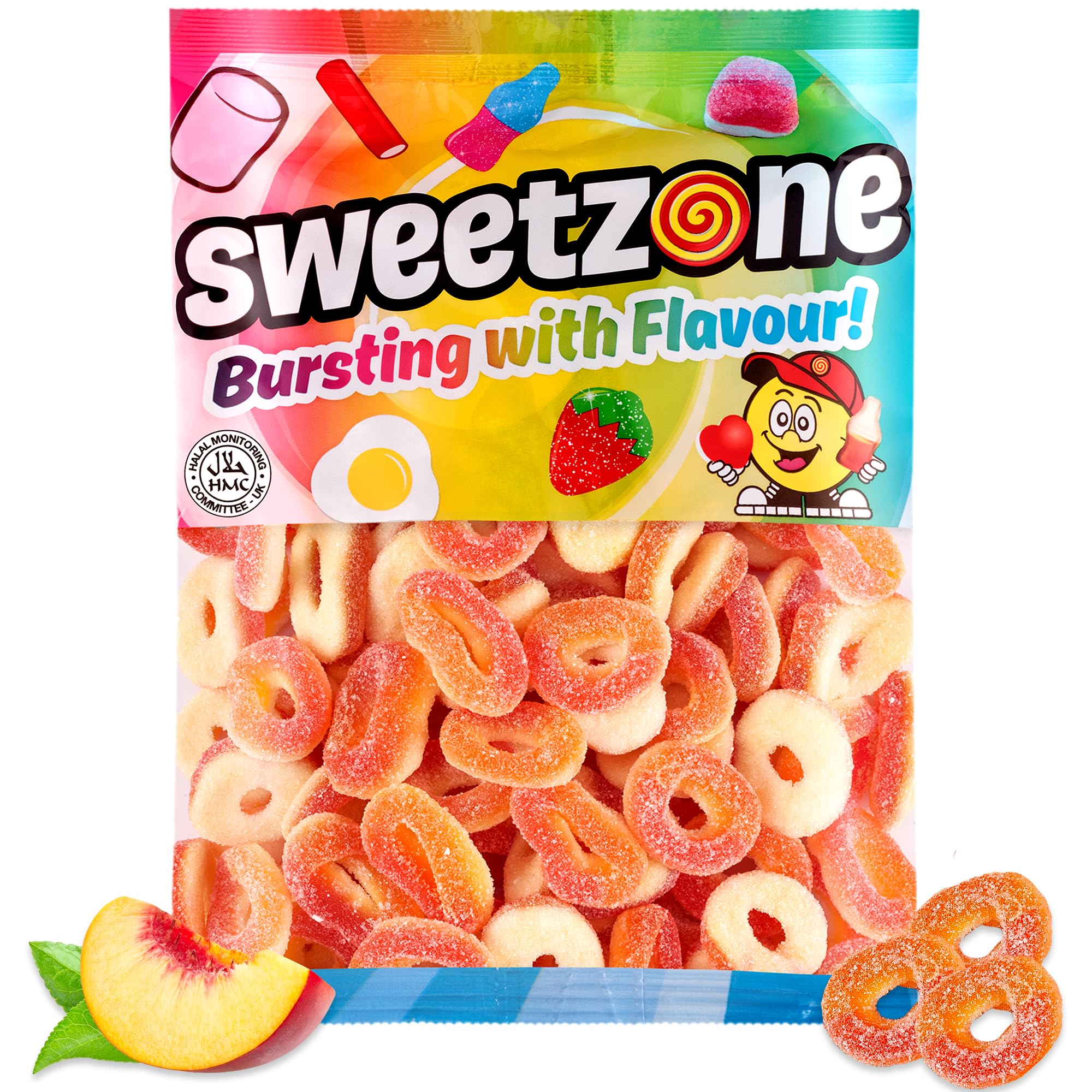 Sweetzone Sour Sweets Fizzy Peach Rings 1kg Sweet Box, Peach Rings ...
