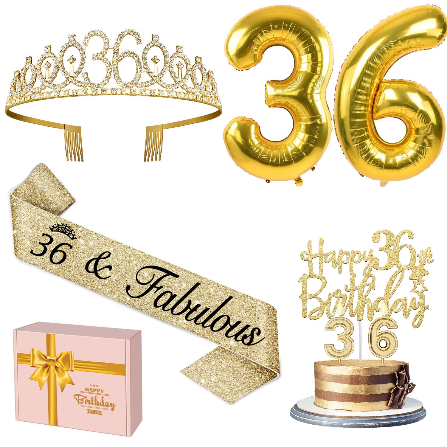 Amazon.com: 36th Birthday Decorations for Women Gold with 36th Birthday ...