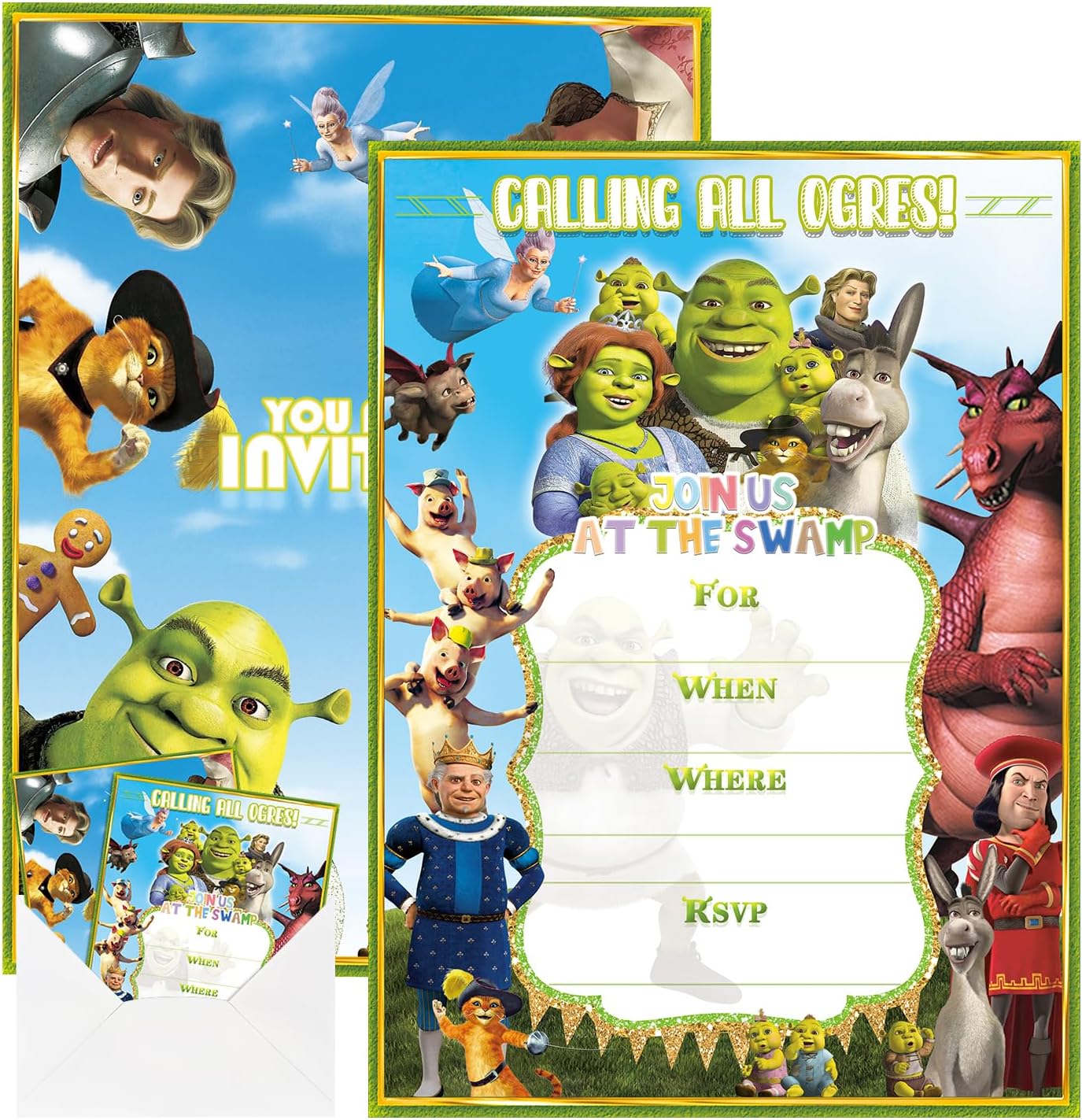 Amazon.com : Hille Decor 20 Packs Party Invitations for Sherk Theme ...