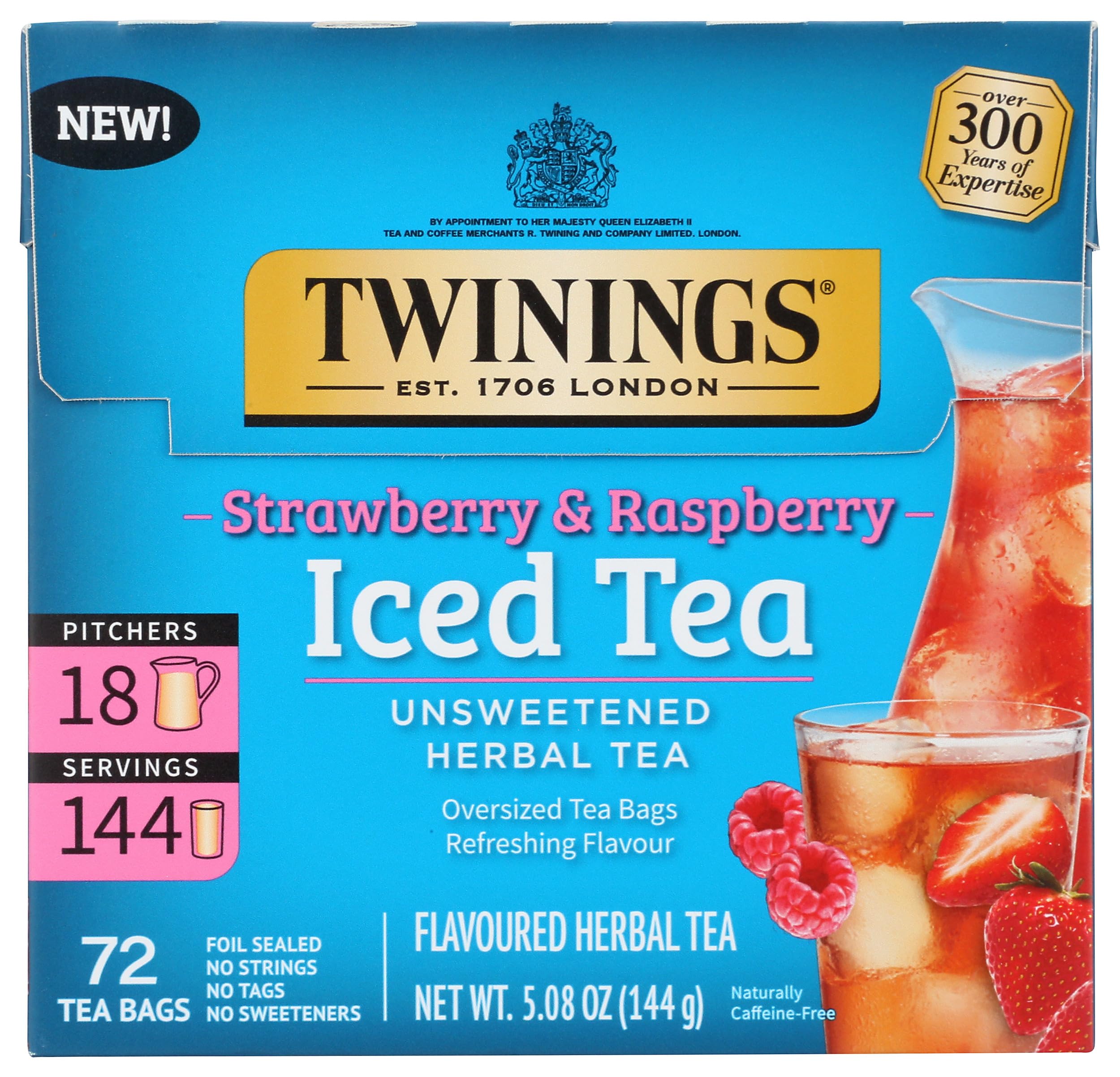 Amazon.com : Twinings Strawberry & Raspberry Herbal Iced Tea Bags, 72 ...